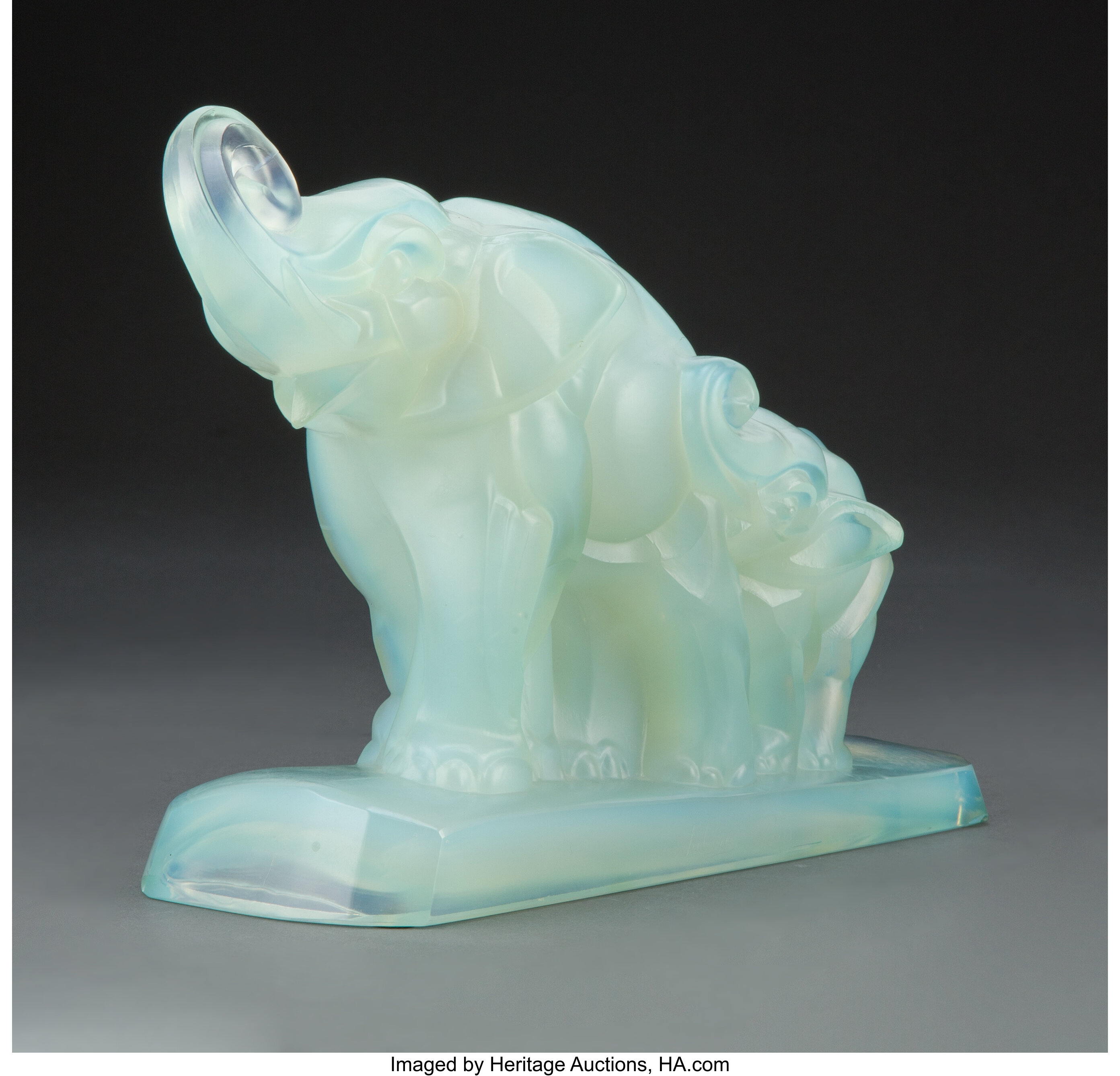 Sabino Opalescent Glass Elephants Statuette, circa 1930. Marks: | Lot ...