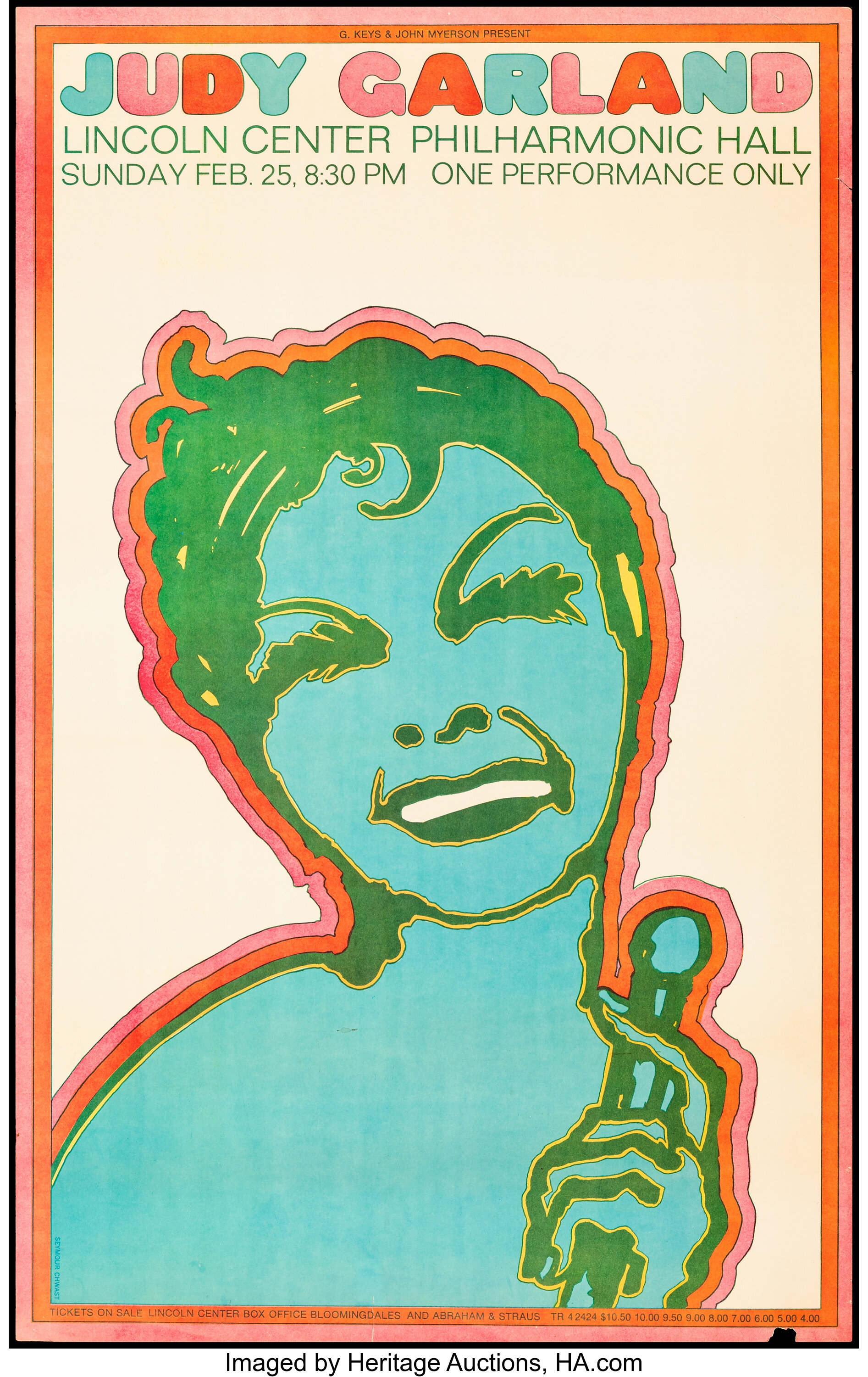 Judy Garland Concert Poster (G. Keys & John Myerson, 1968). Rolled ...
