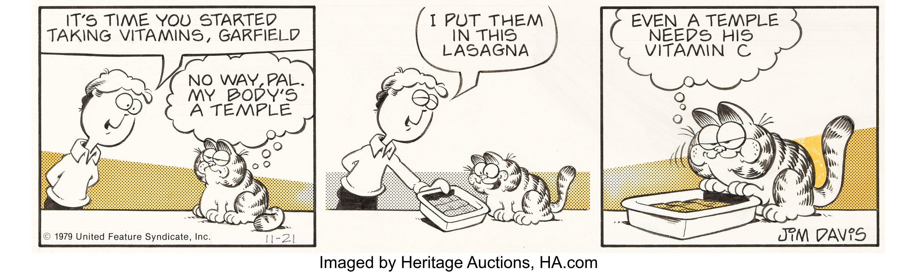 Jim Davis Garfield Daily Comic Strip Original Art dated 11-21-1979 ...