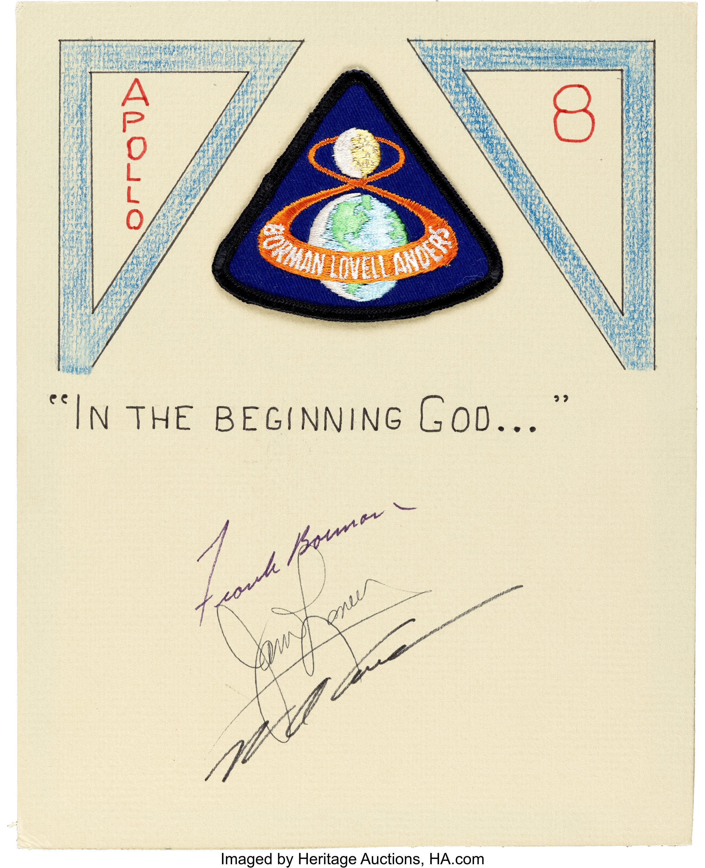 Apollo 8: Crew-Signed Display with Patch. ... Space Exploration | Lot ...