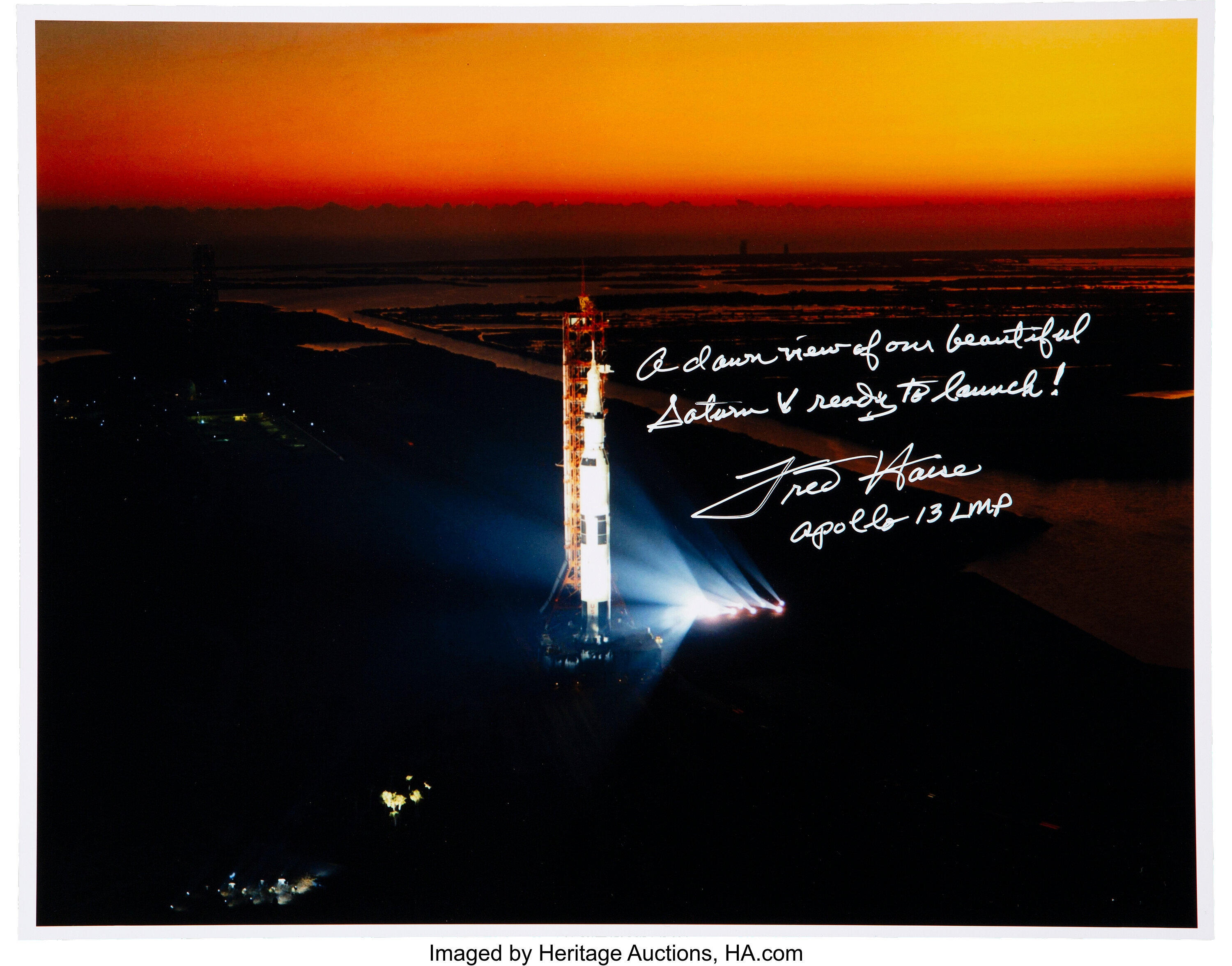 Fred Haise Signed Large Apollo 13 Dawn Color Photo with Handwritten ...