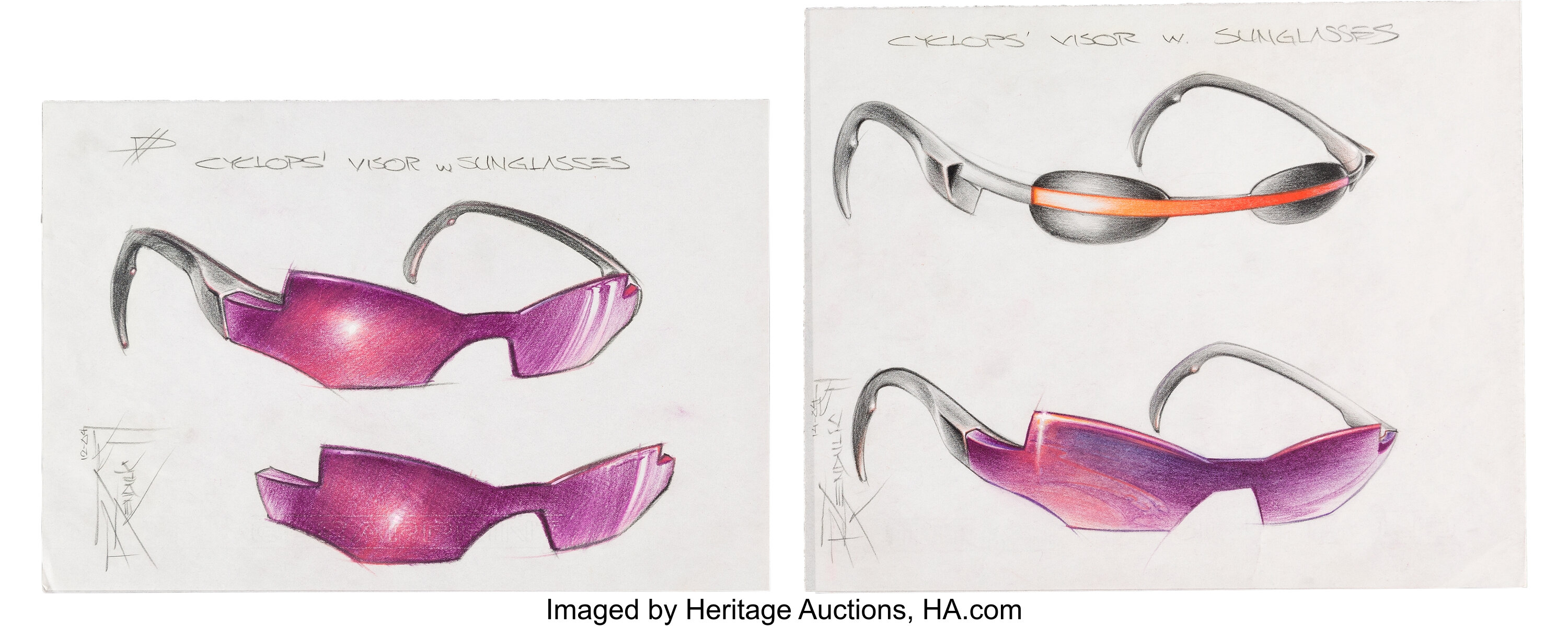 "Cyclops" (2) Visor/Sunglasses Concept Art for X-Men by Barton | Lot ...