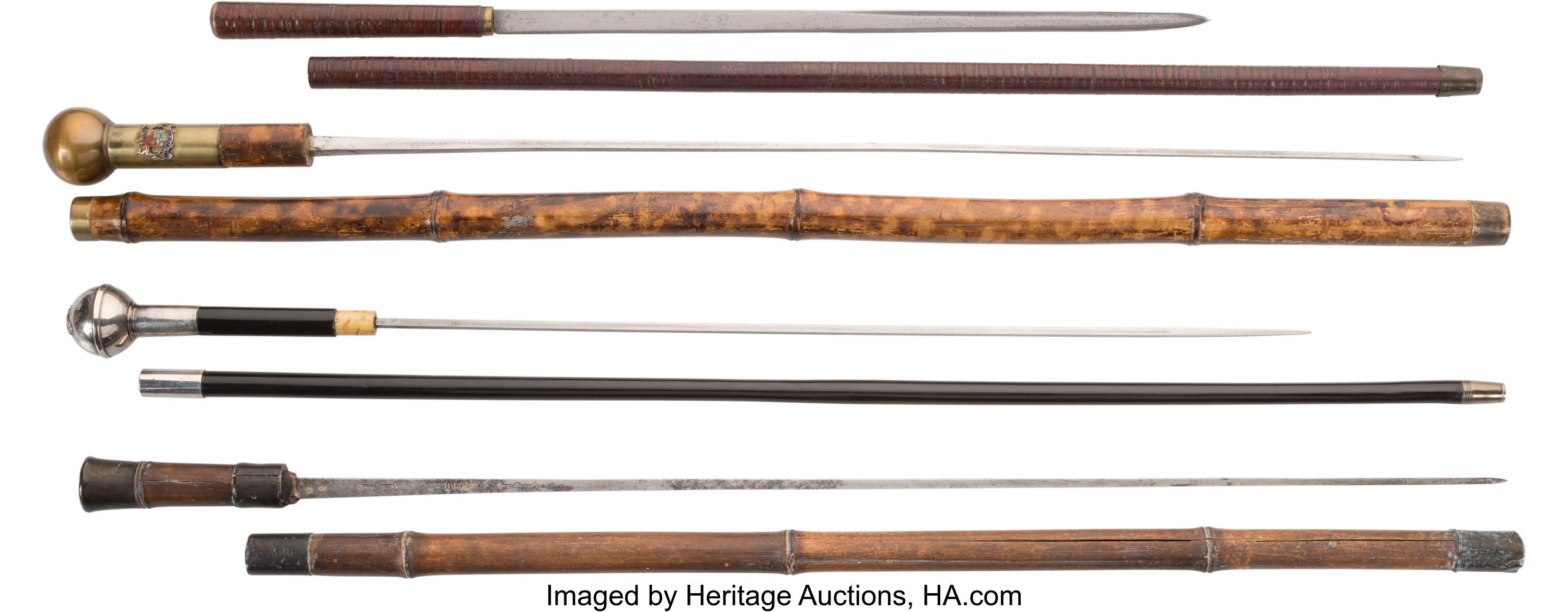 Lot of Four (4) Interesting Vintage Wooden Sword Canes.. ... | Lot ...