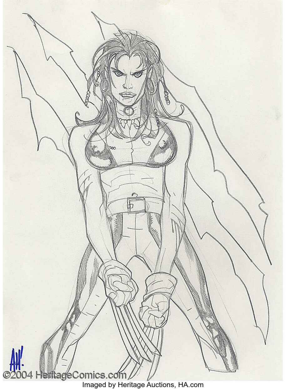 Adam Hughes - Original Sketch of a Female Superhero with Claws | Lot ...