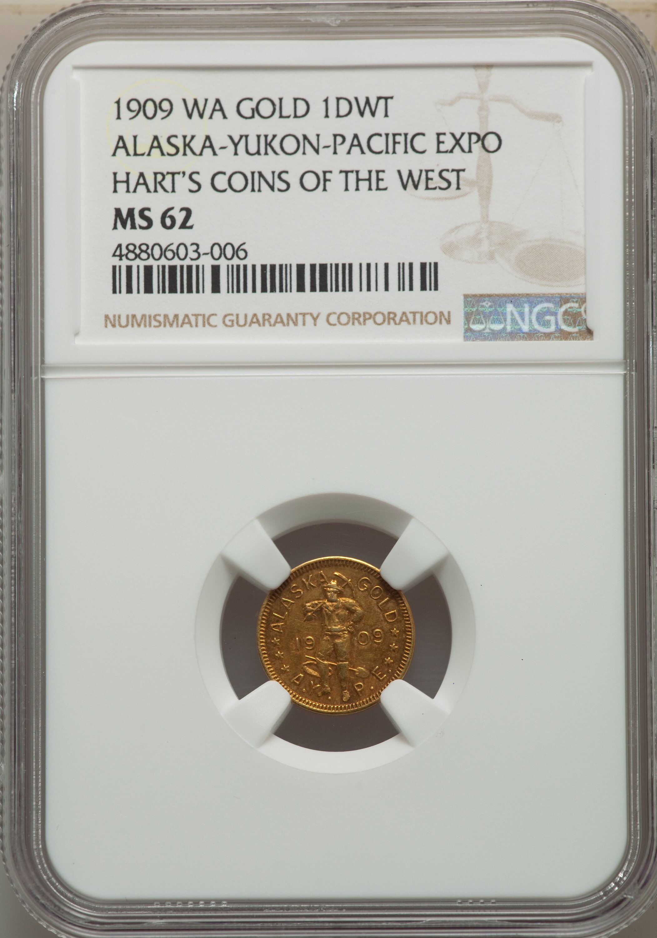 1909 Alaska-Yukon-Pacific Exposition, Alaska Gold 1 DWT, MS62 NGC ...