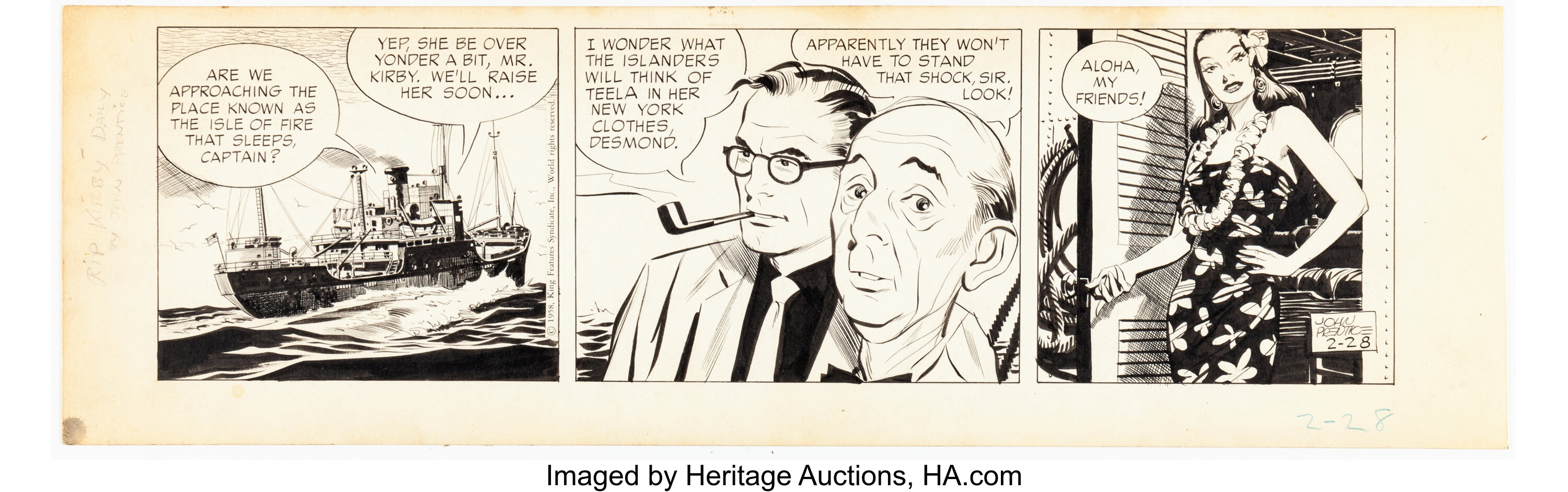 John Prentice Rip Kirby Daily Comic Strip Original Art dated | Lot ...