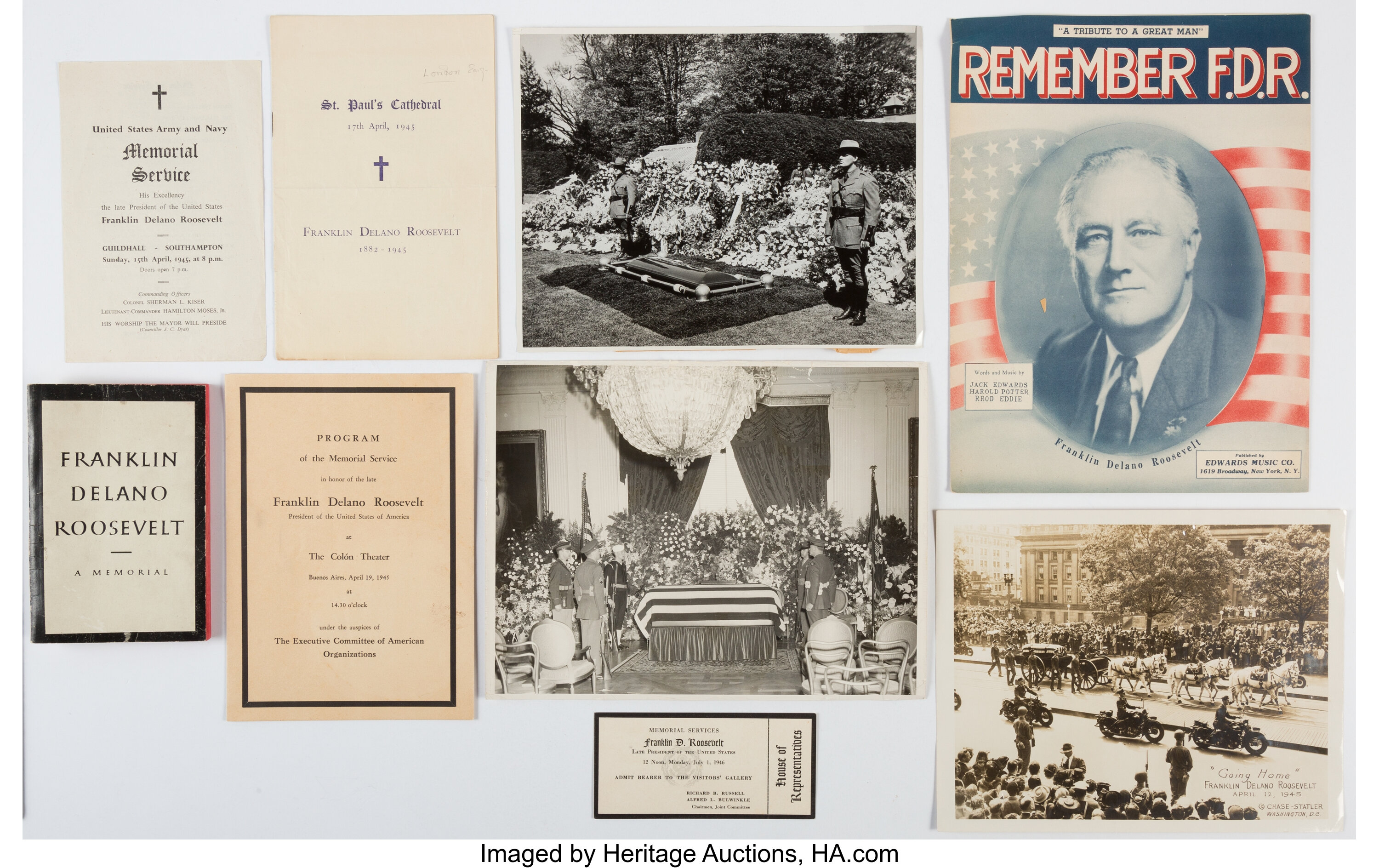 Franklin D. Roosevelt: Collection of Important FDR Memorial | Lot ...