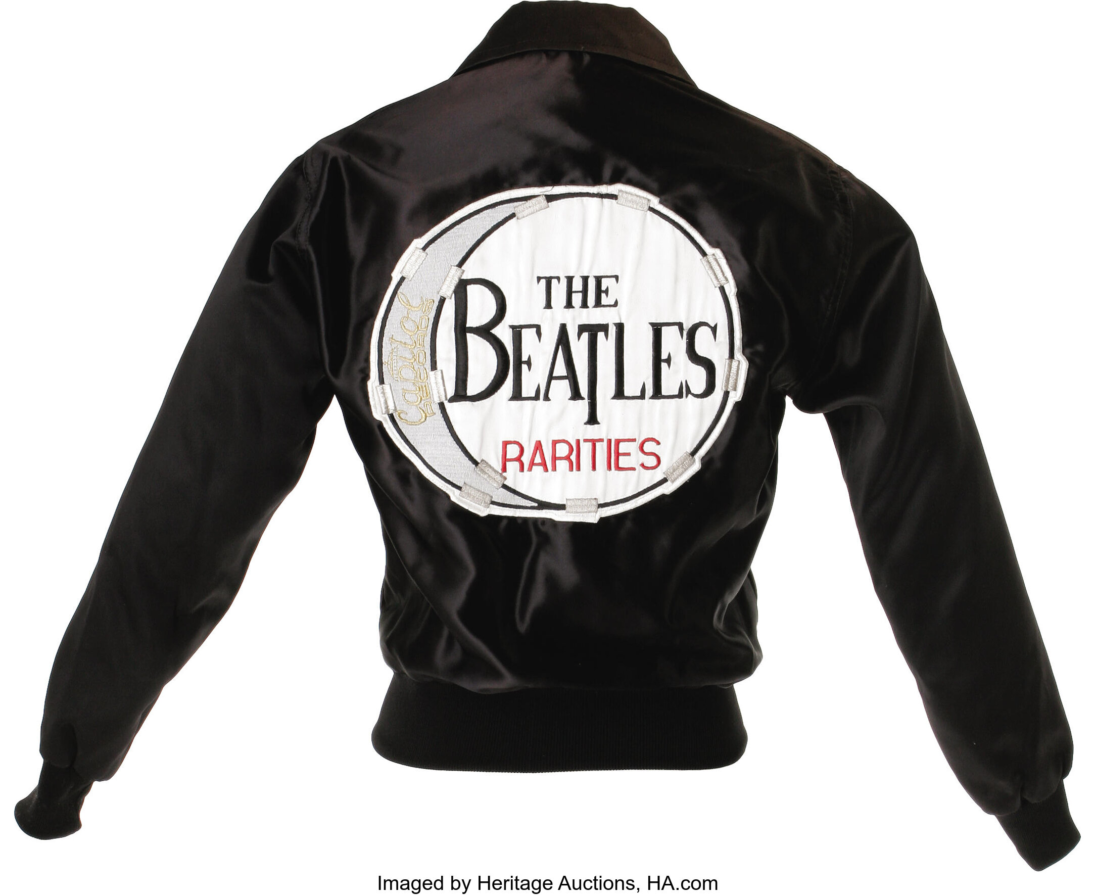 Beatles "Rarities" Promo Jacket. A black satin jacket with a | Lot ...