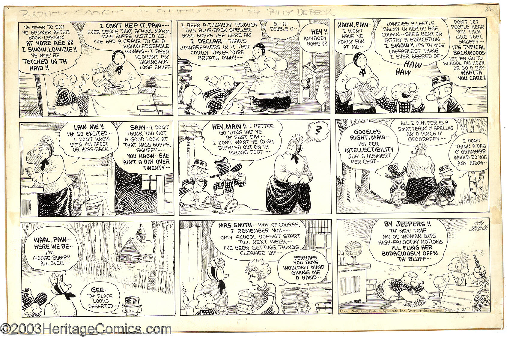 Billy DeBeck - Original Comic Strip Art for Barney Google and Snuffy ...