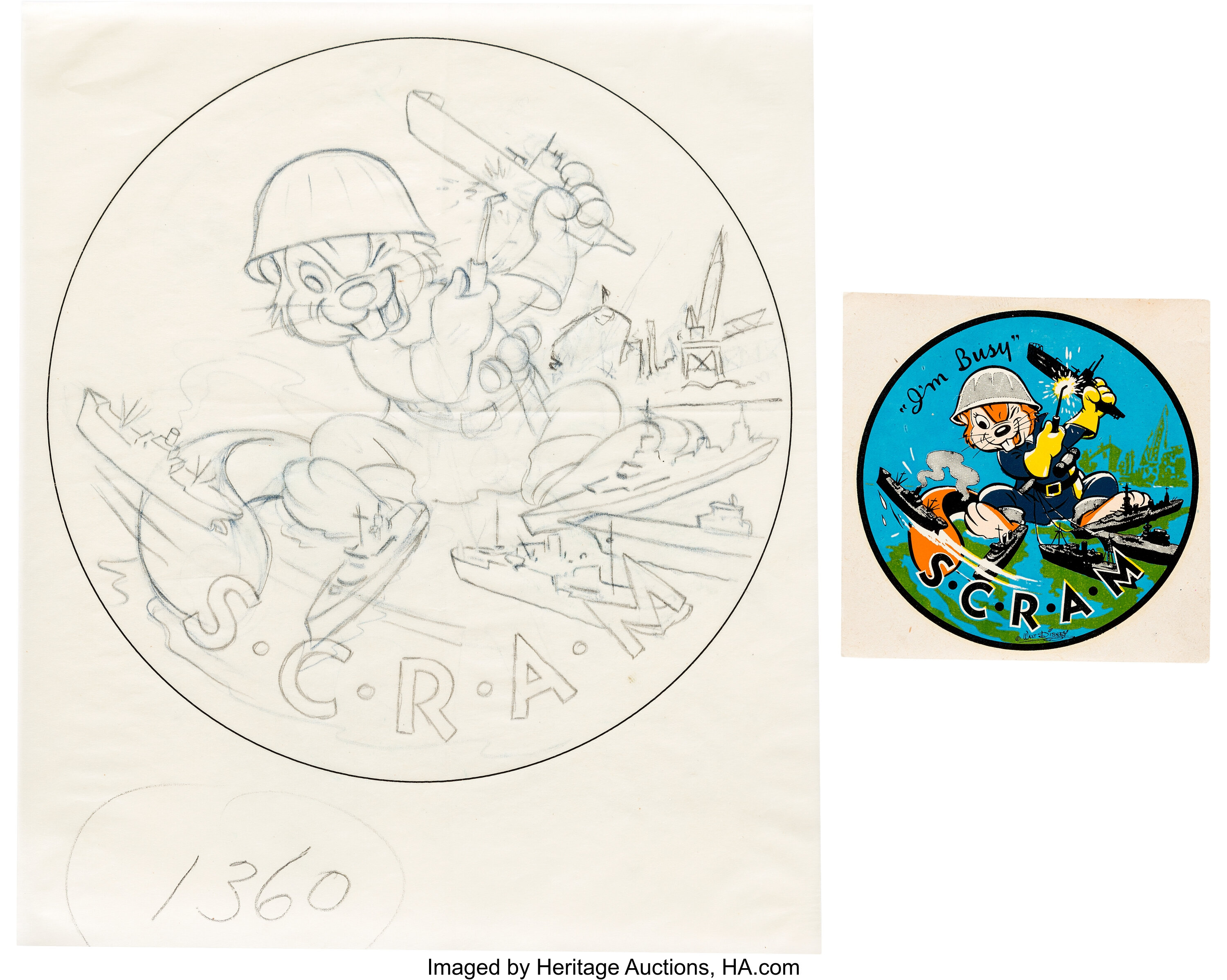 Disney WWII Insignia Preliminary Drawing and Color Decal for | Lot ...
