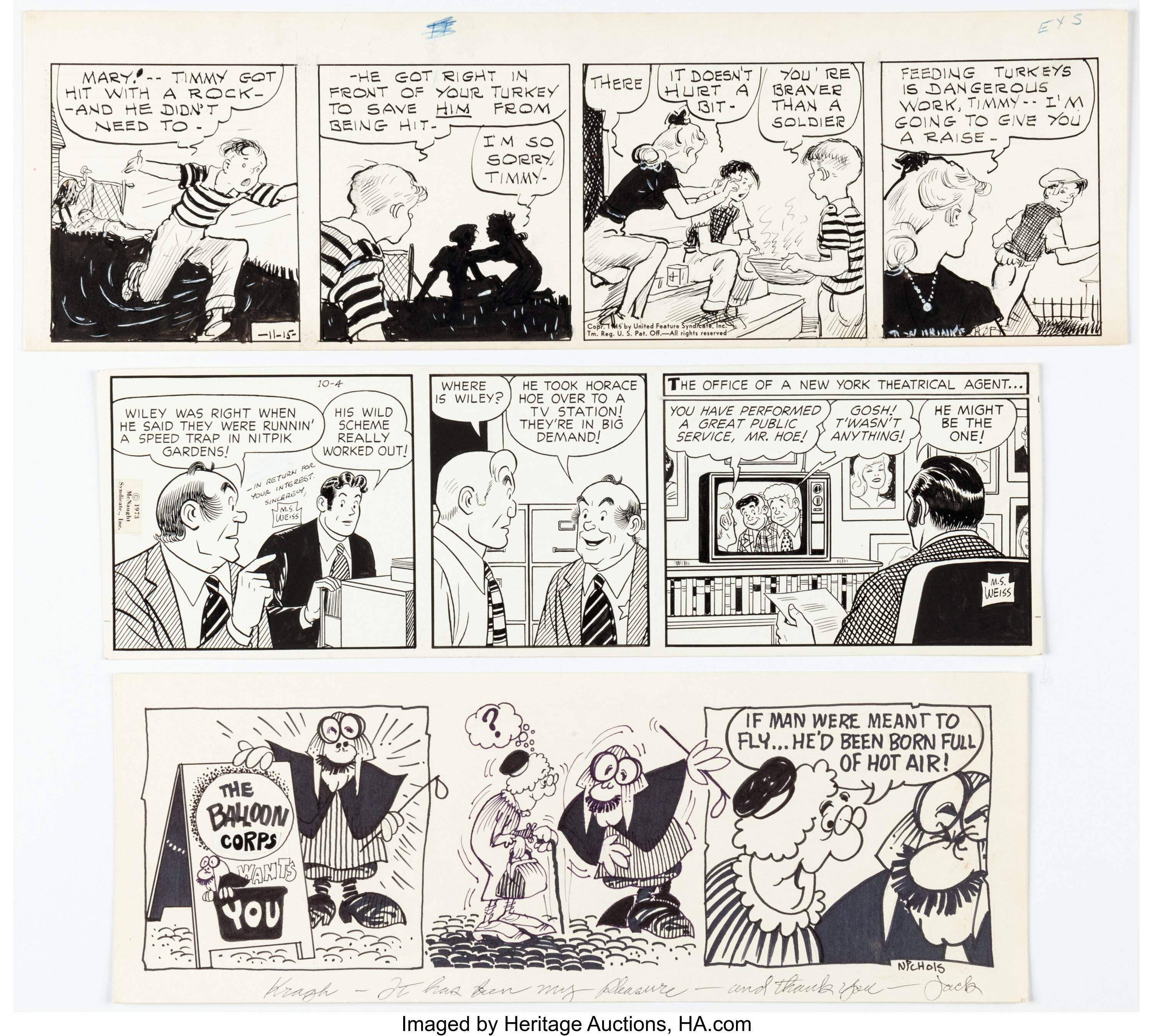 Morris Weiss and Others - Daily Comic Strip Original Art Group of 3 ...