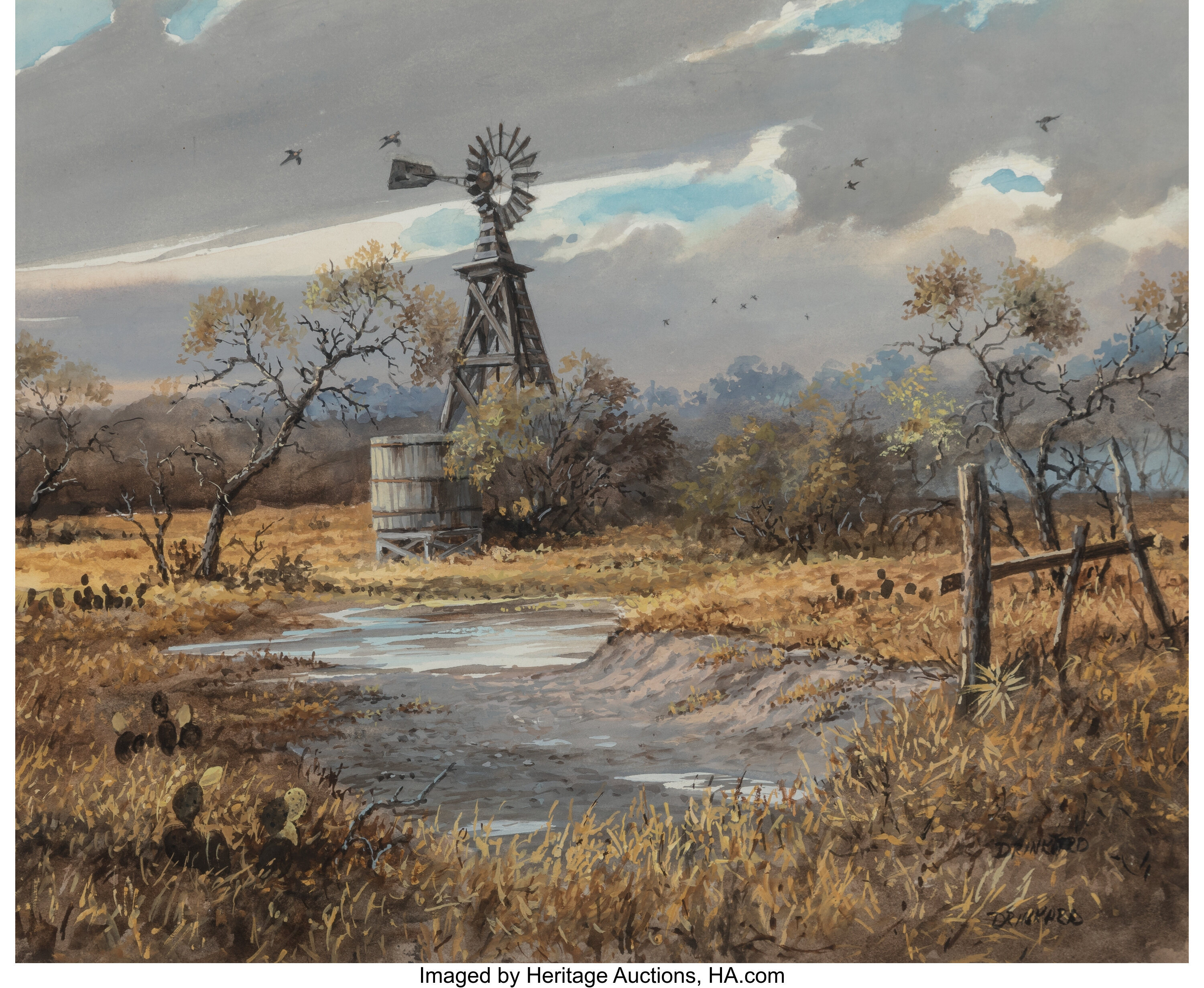 David Drinkard (American, b. 1948). Dry Creek. Watercolor and | Lot ...