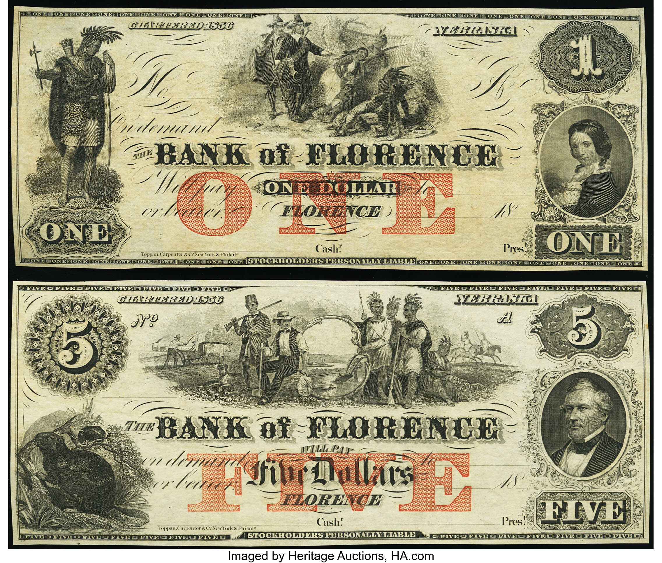 Florence, NE- Bank of Florence $1; $5 18__ Remainders About | Lot ...