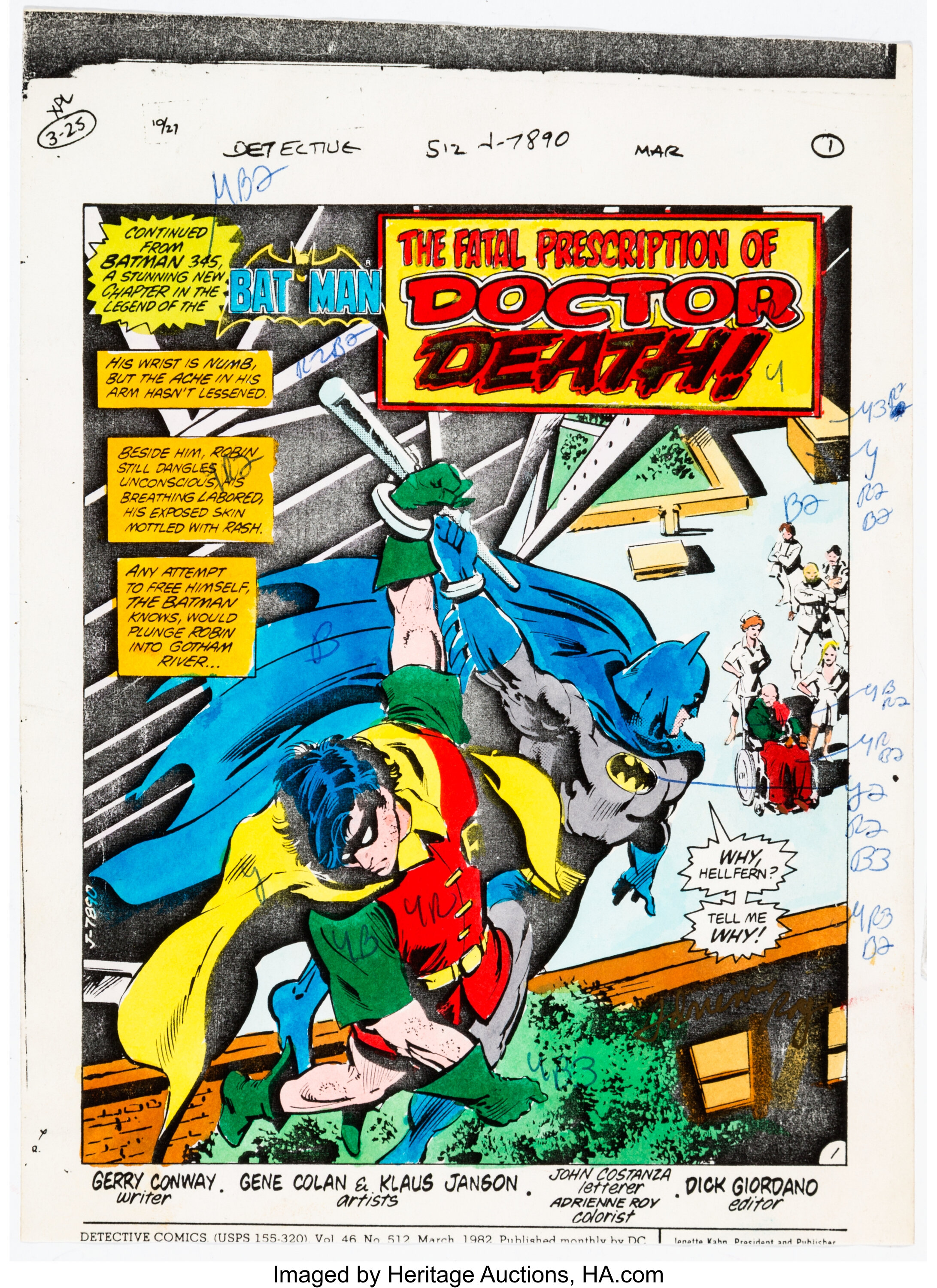 Adrienne Roy Detective Comics #512 Title Page Production Color | Lot ...