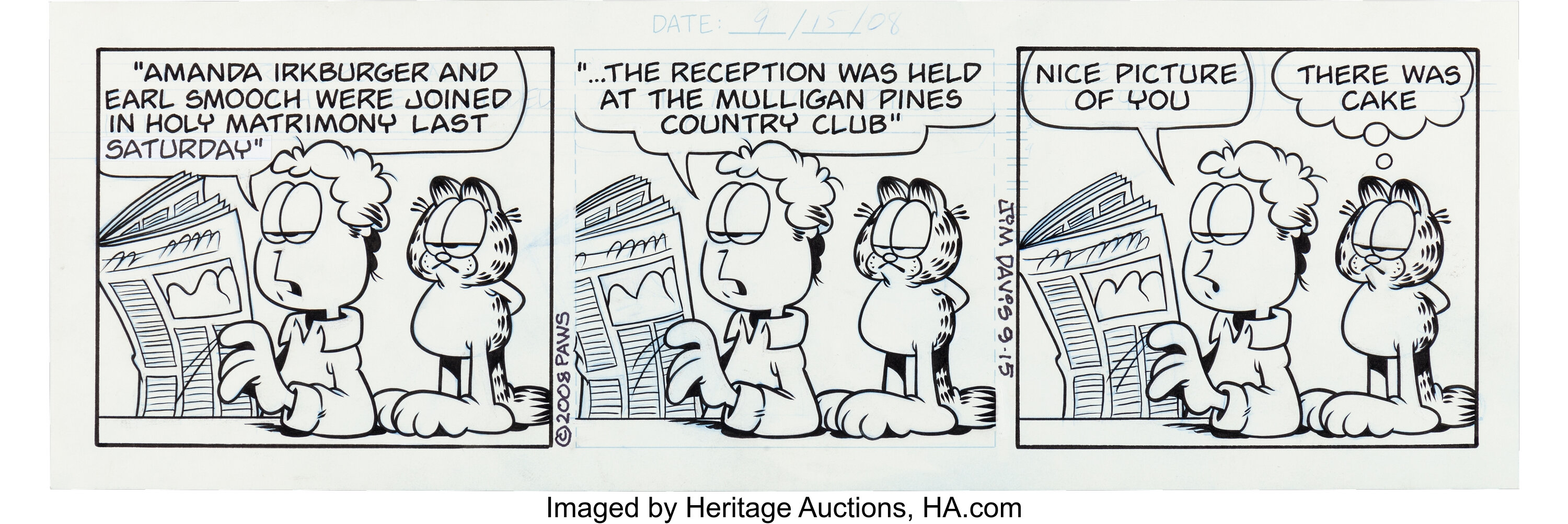 Jim Davis Garfield Consecutive Daily Comic Strip Original Art Group ...