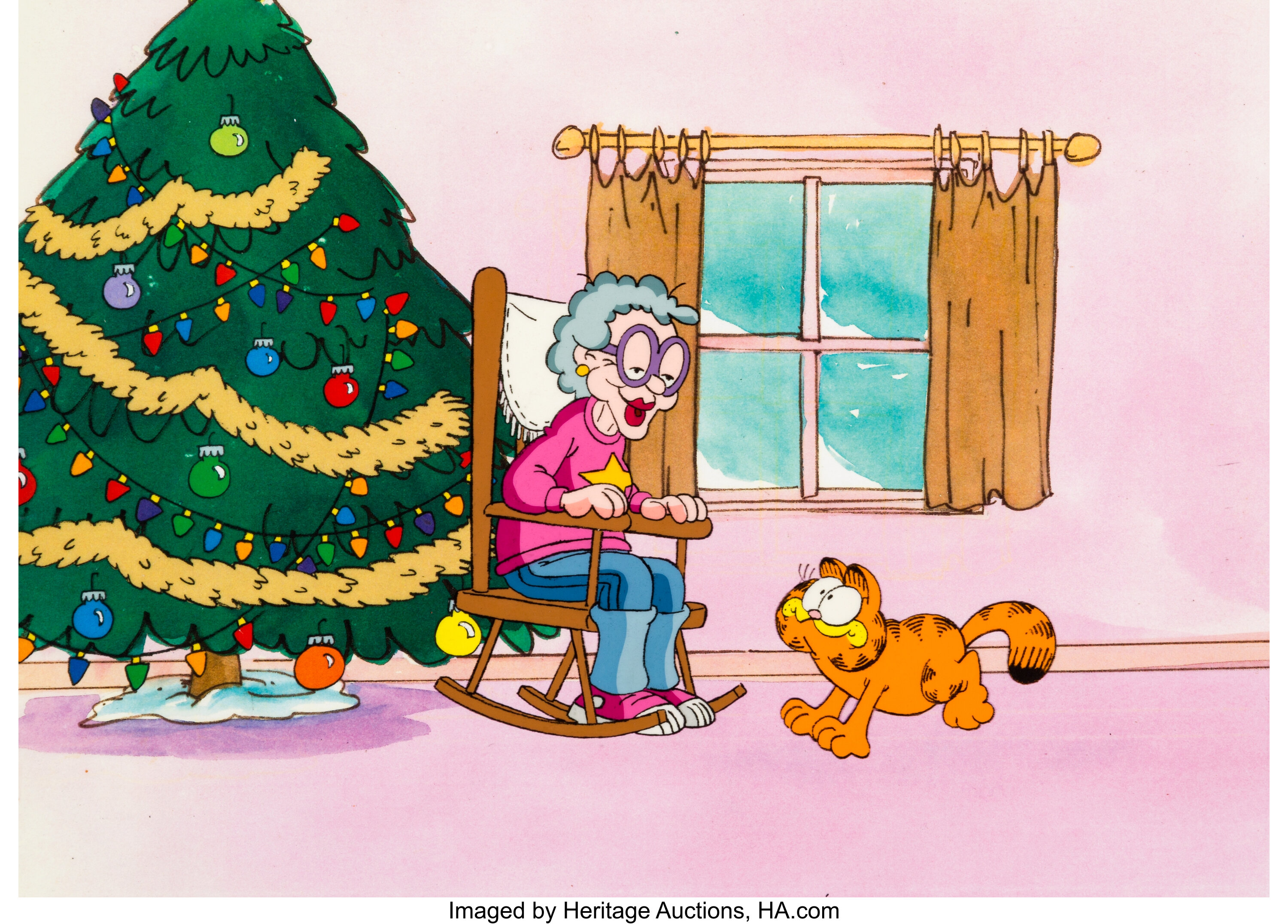 A Garfield Christmas Special Garfield and Grandma Production Cel | Lot ...