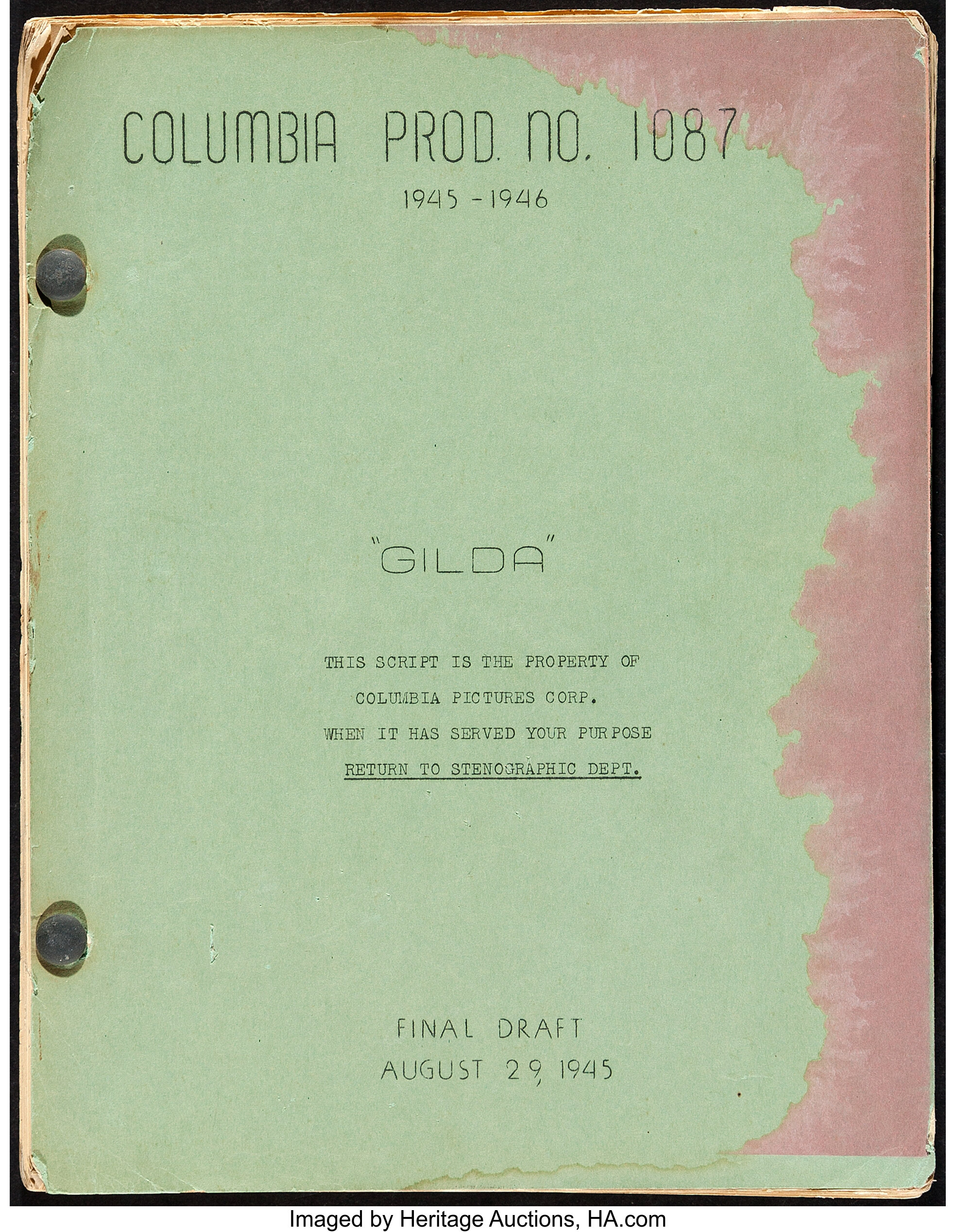 Gilda (Columbia, 1946). Fine/Very Fine. Final Draft Script (158 | Lot ...