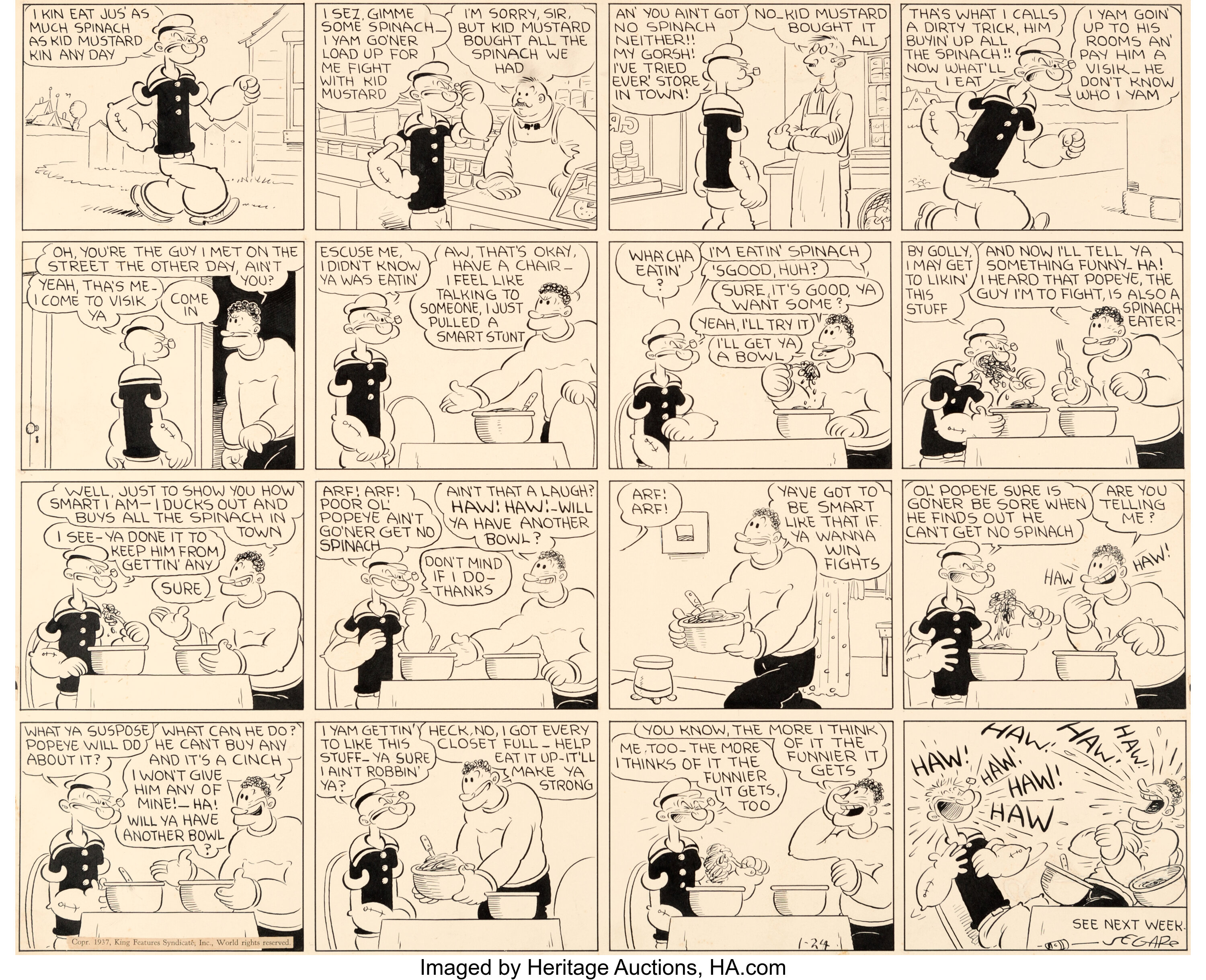 E. C. Segar Thimble Theatre Starring Popeye Sunday Comic Strip | Lot ...