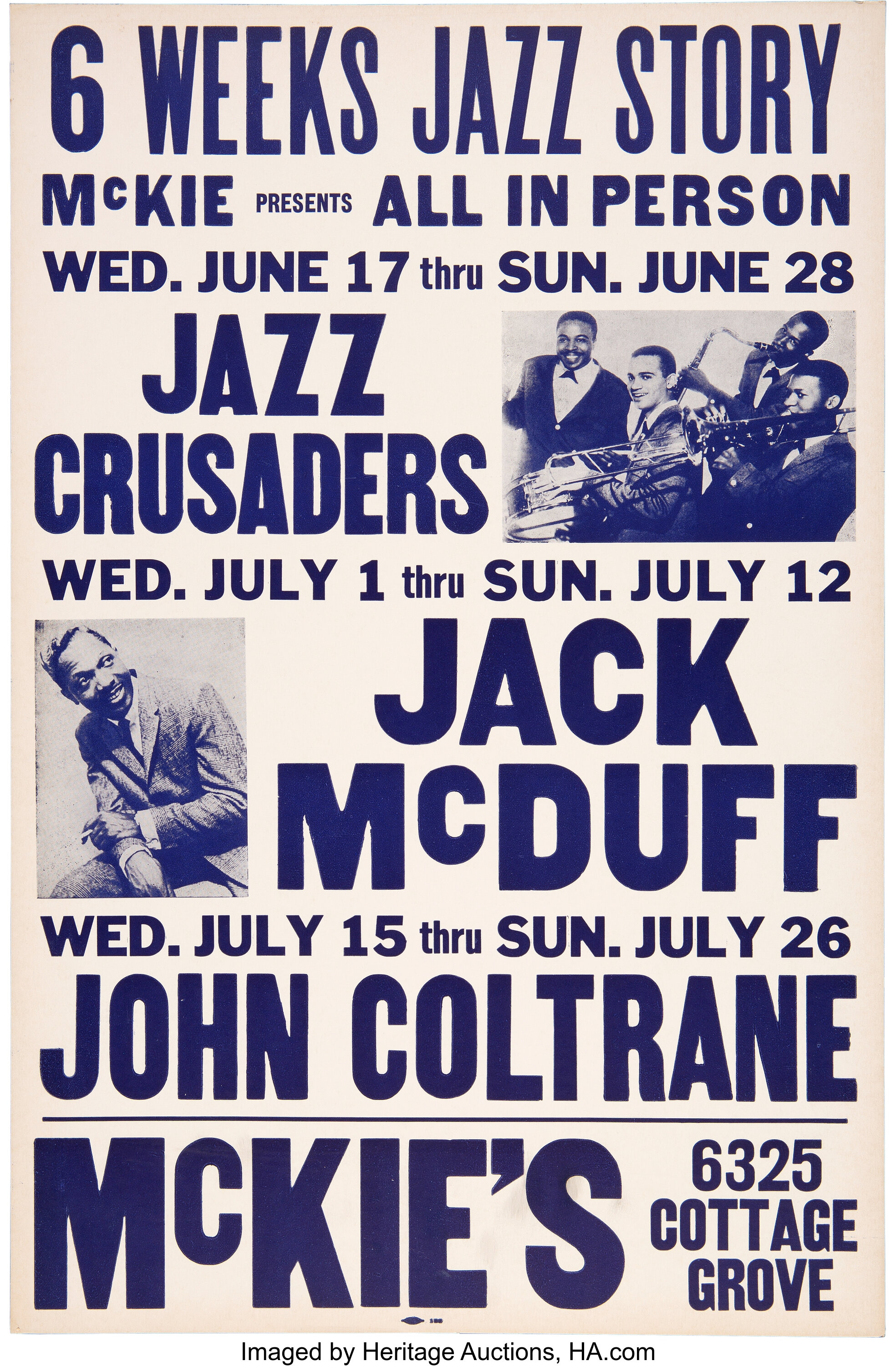 John Coltrane 1964 McKie's Chicago Concert Poster for 10-Day | Lot ...