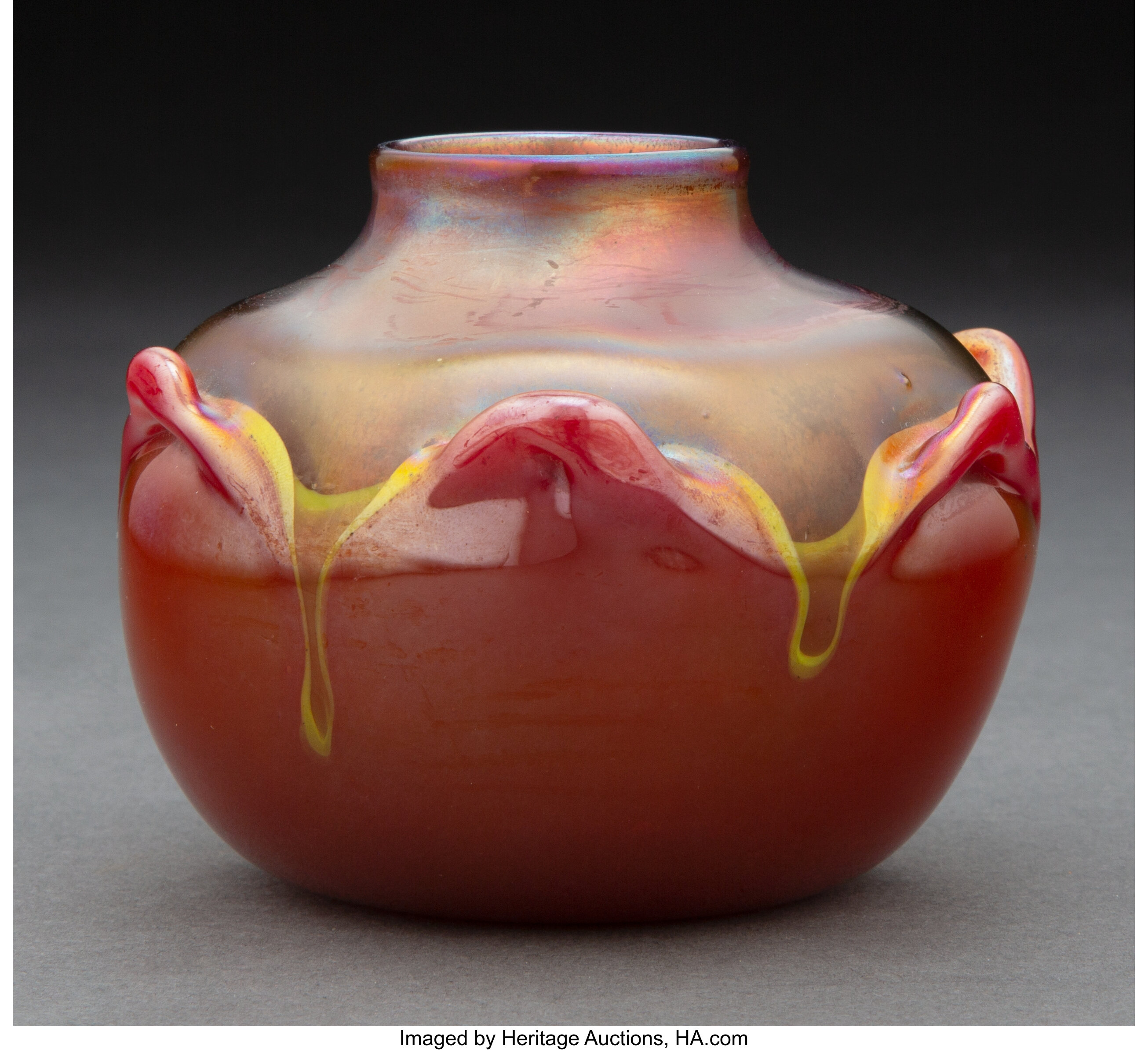 Tiffany Studios Decorated Red Favrile Glass Vase, circa 1910. | Lot ...
