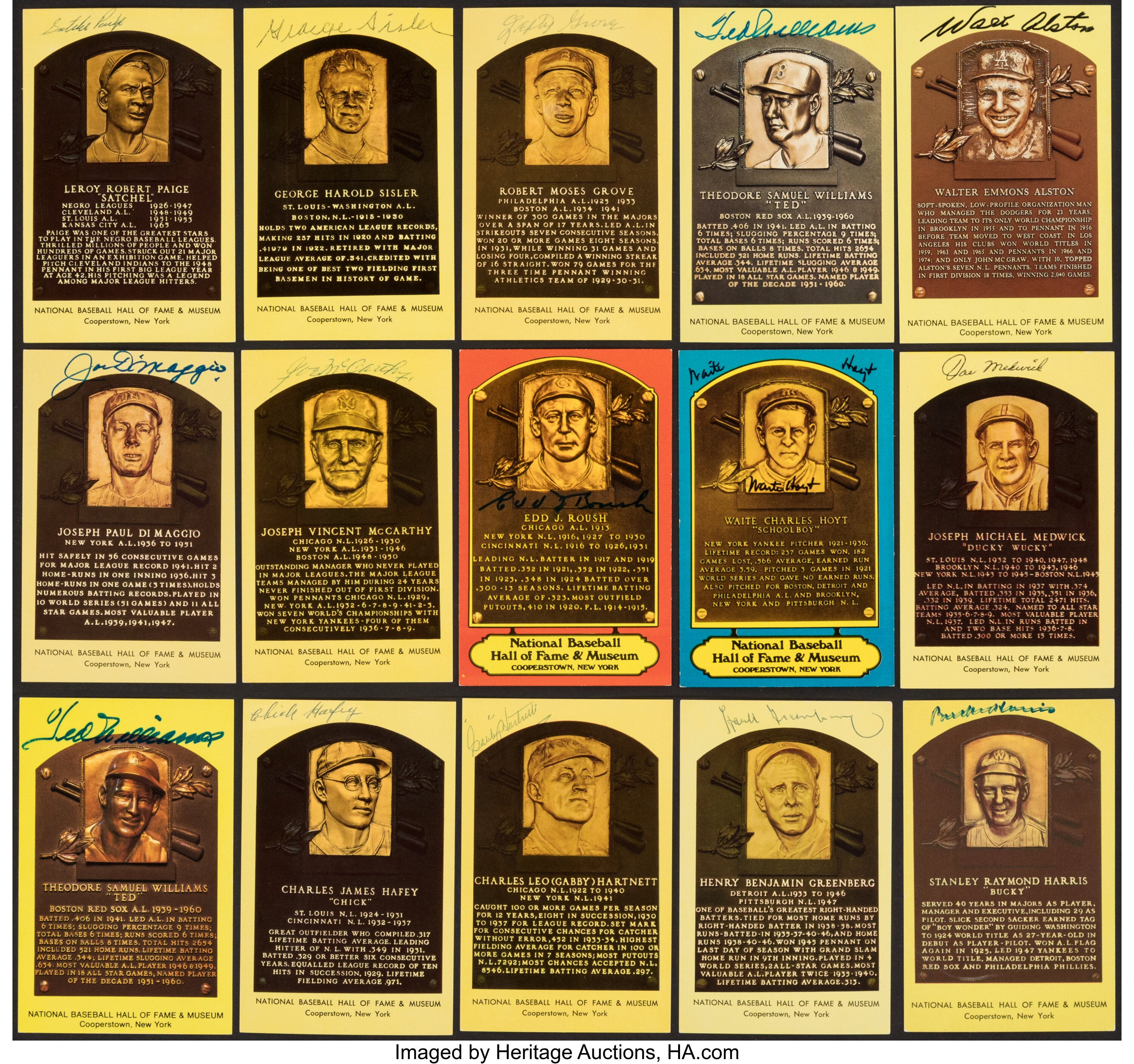 Baseball Hall of Fame Signed Postcards, Lot of 15 with Paige, | Lot ...