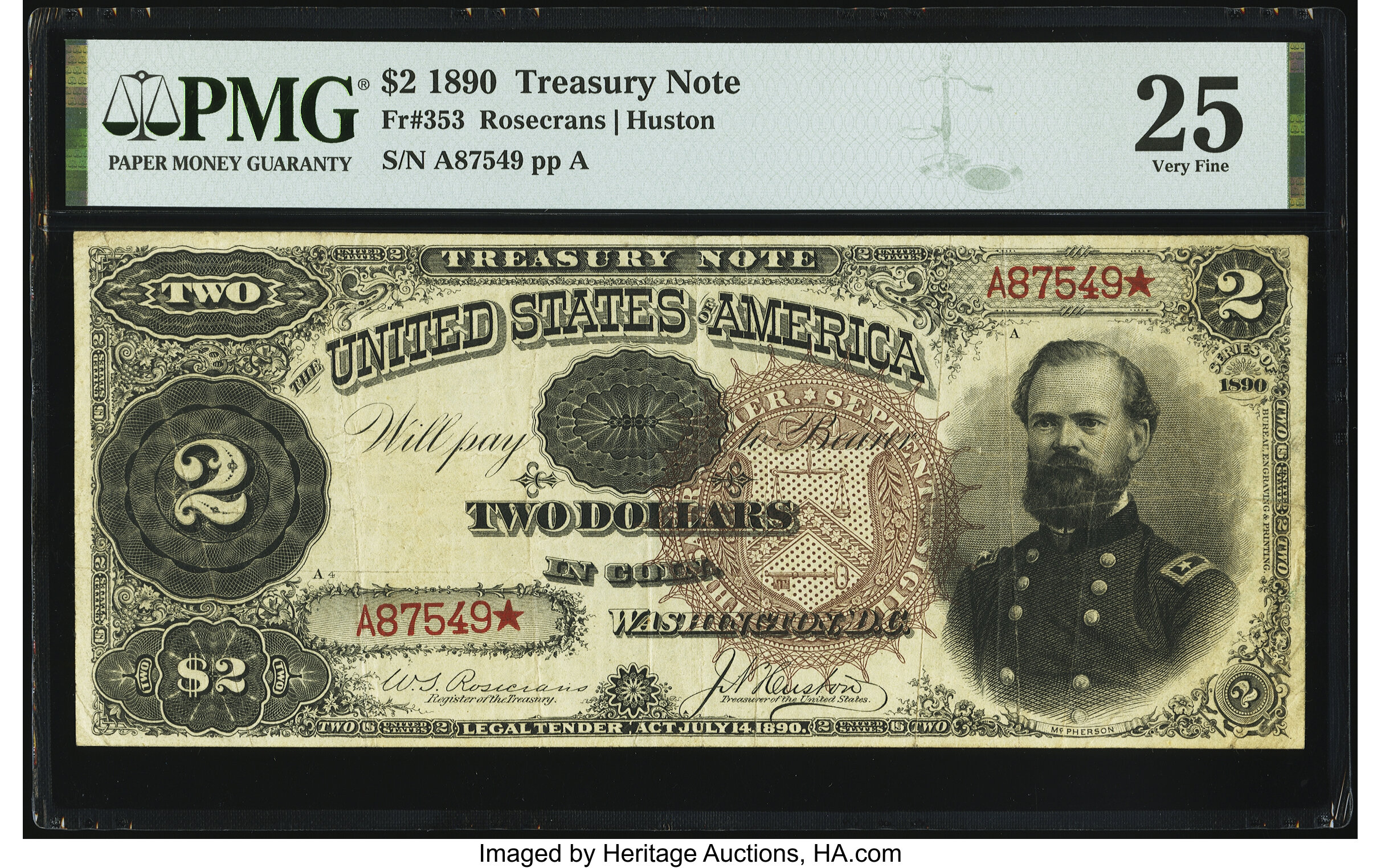 Fr. 353 $2 1890 Treasury Note PMG Very Fine 25.. ... Large Size | Lot ...