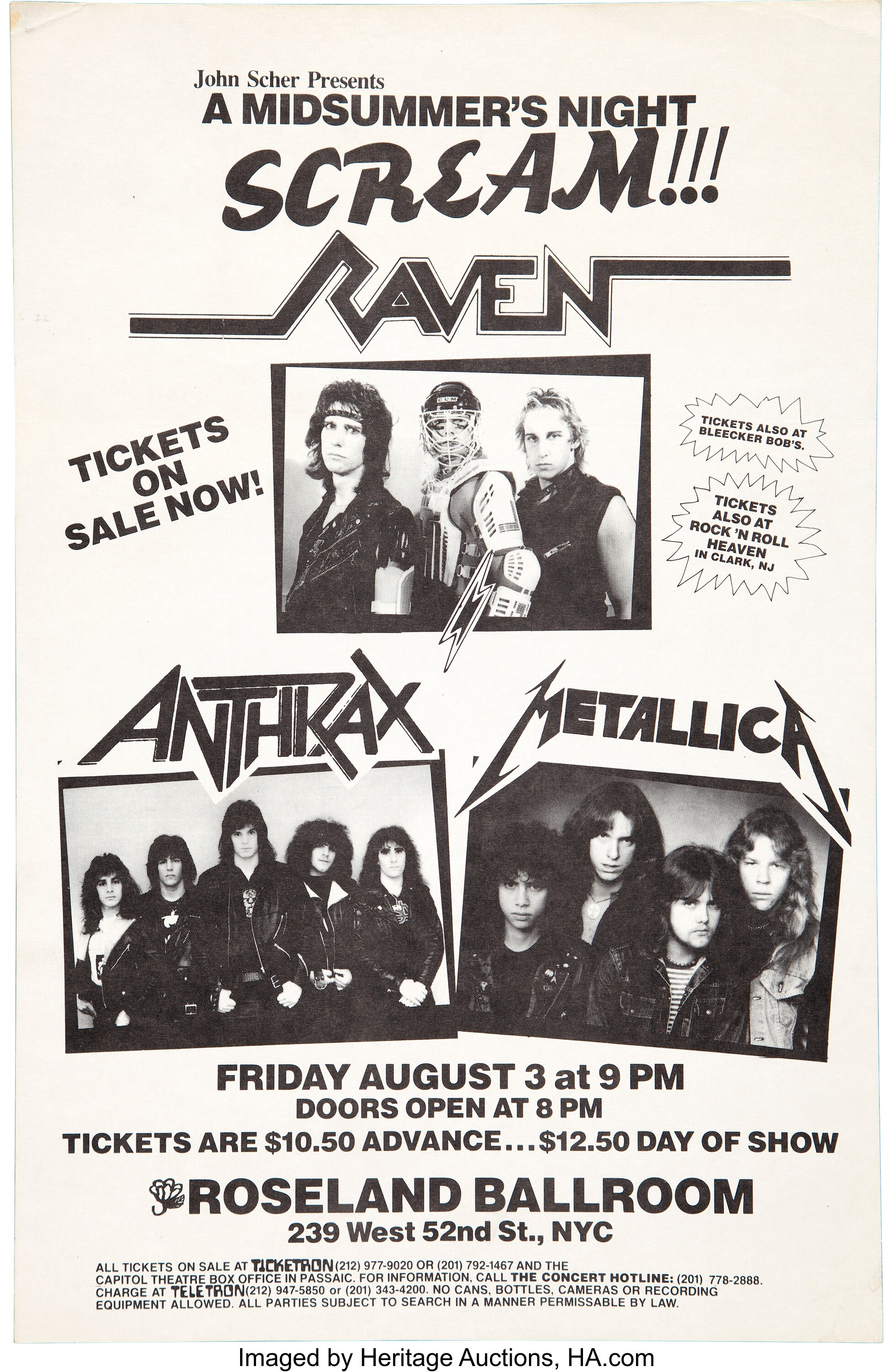 Metallica 1984 New York, NY Concert Poster.... Music Memorabilia | Lot ...