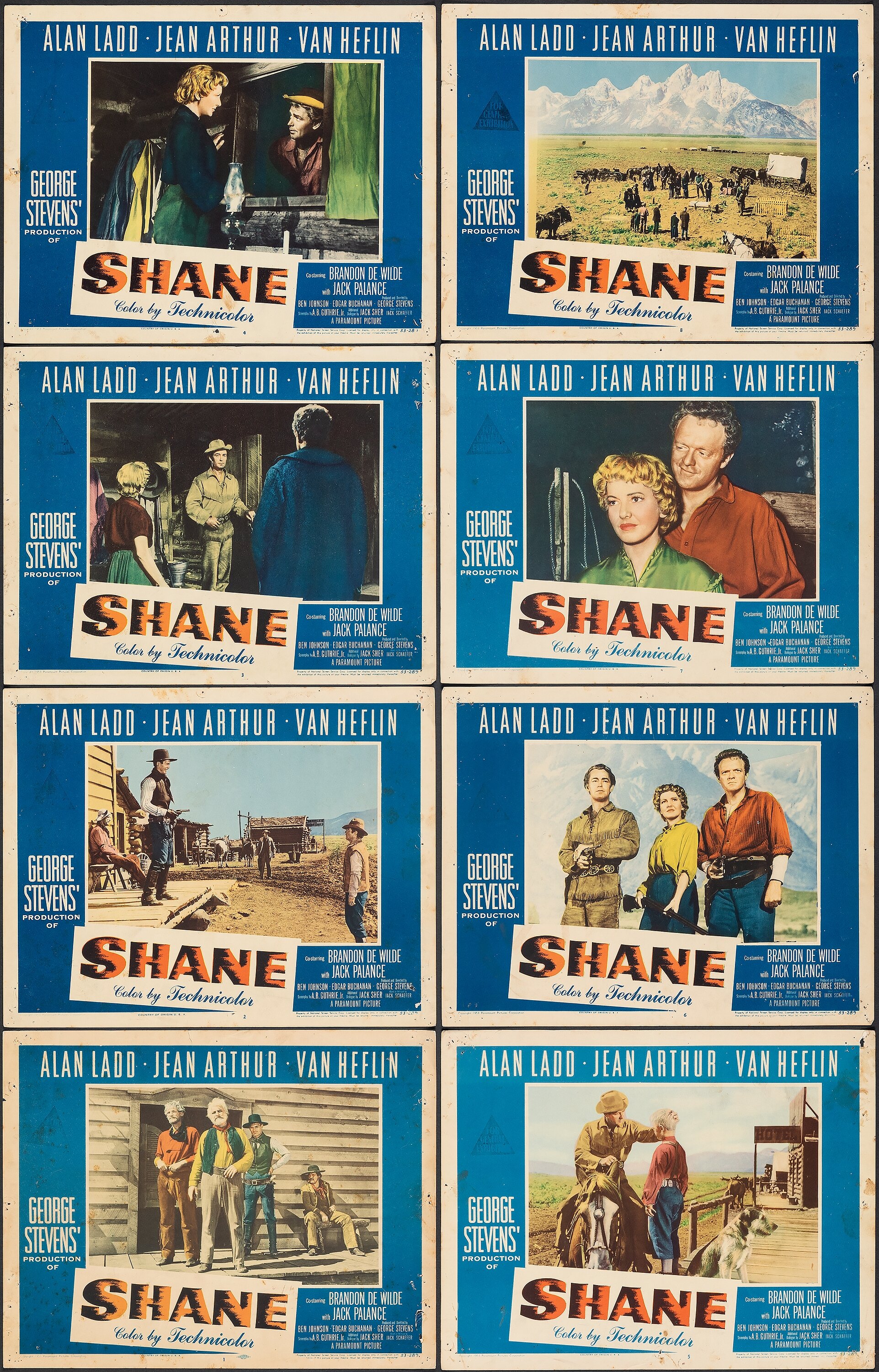Shane (Paramount, 1953). Fine. Lobby Card Set of 8 (11" X 14"). | Lot ...