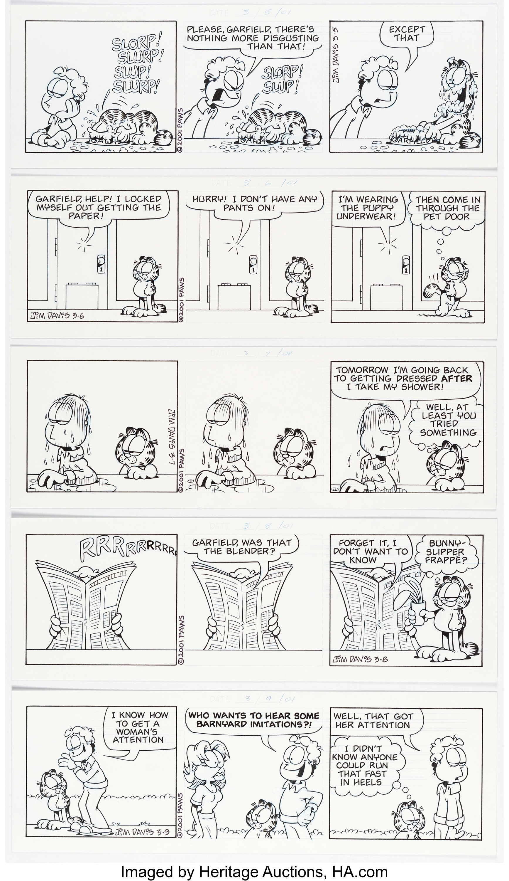 Jim Davis Garfield Consecutive Daily Comic Strip Original Art Group ...