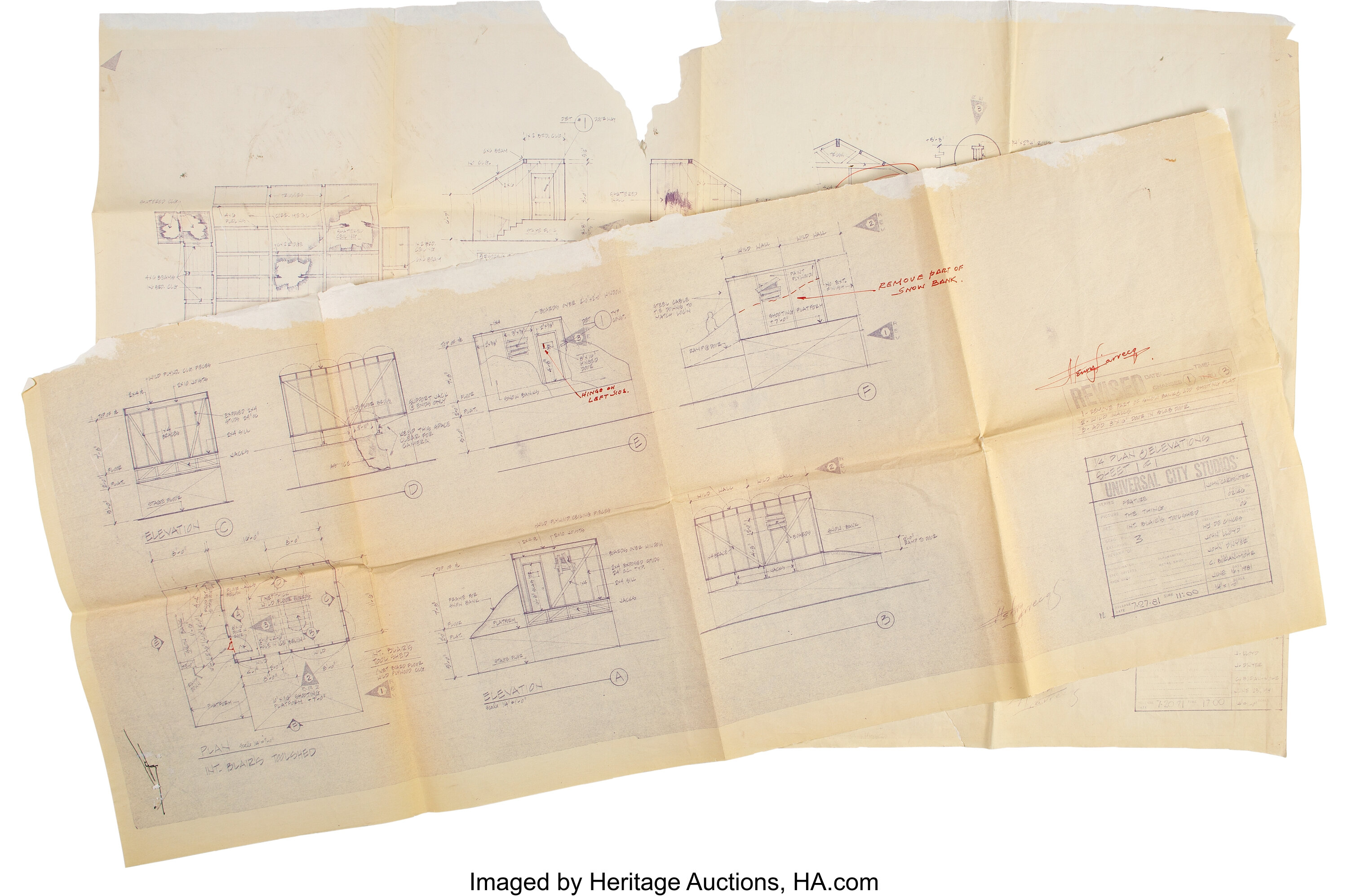 Set of (2) Original Studio Blueprints for Interior Sets for John | Lot ...