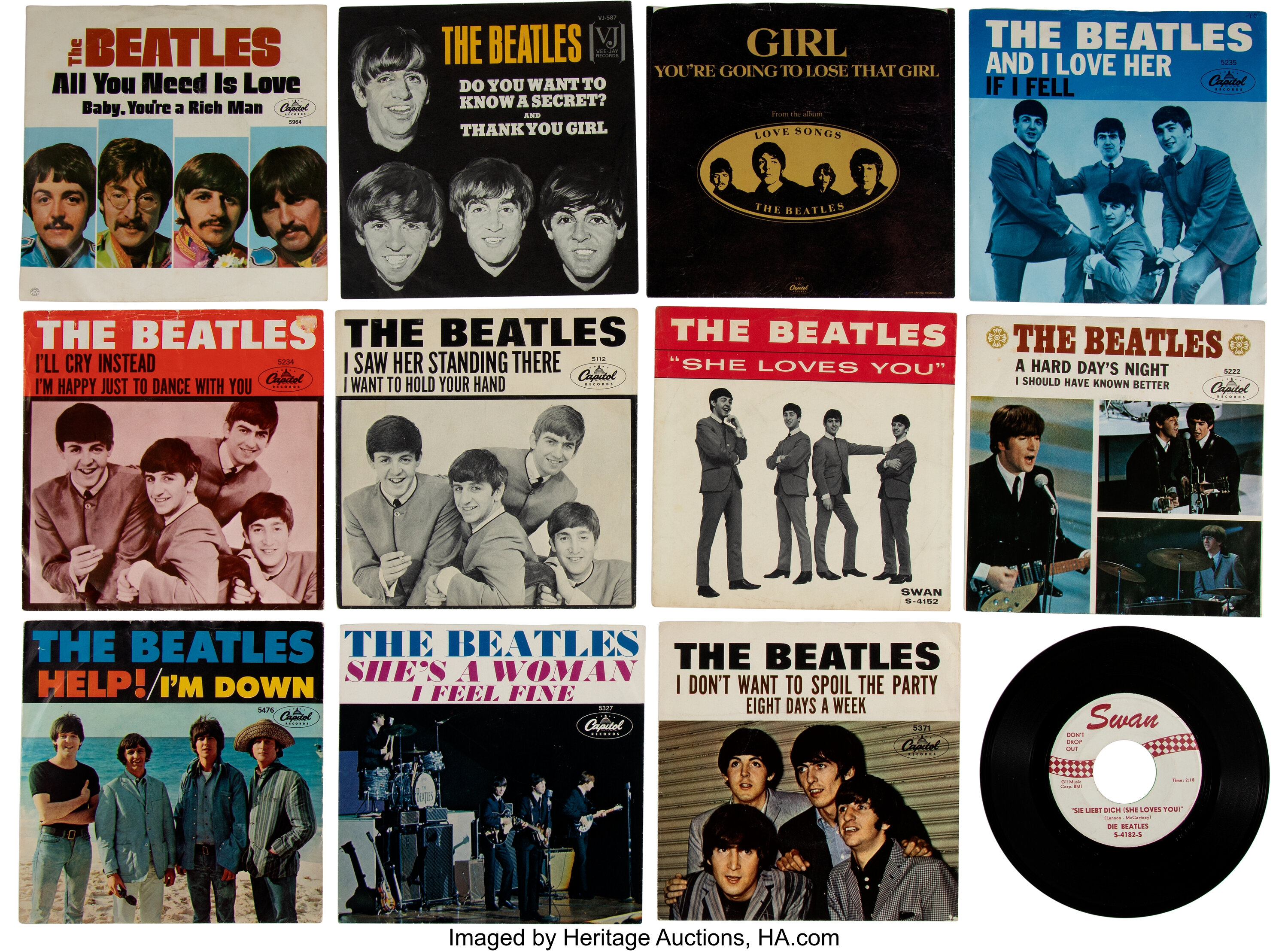 The Beatles Group of (12) 7-Inch Vinyl Singles and Vinyl Single | Lot ...
