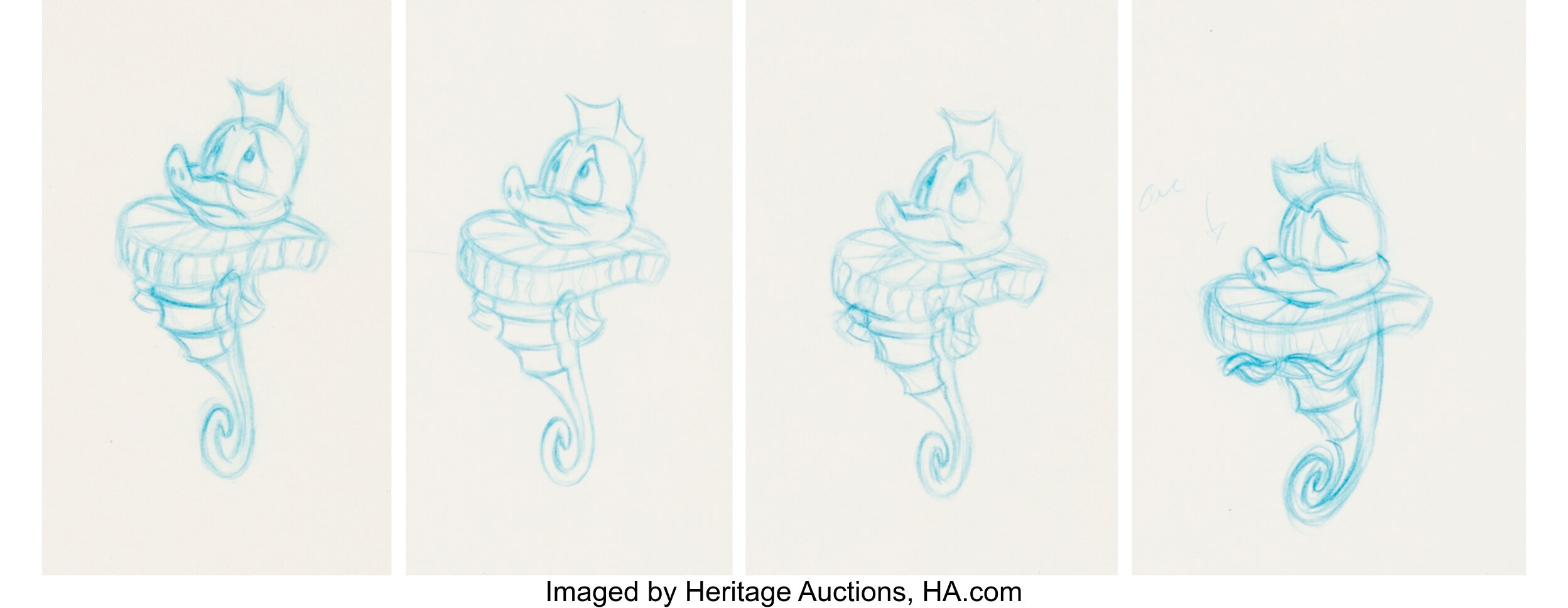 The Little Mermaid Seahorse Herald Animation Drawing Group of 4 | Lot ...