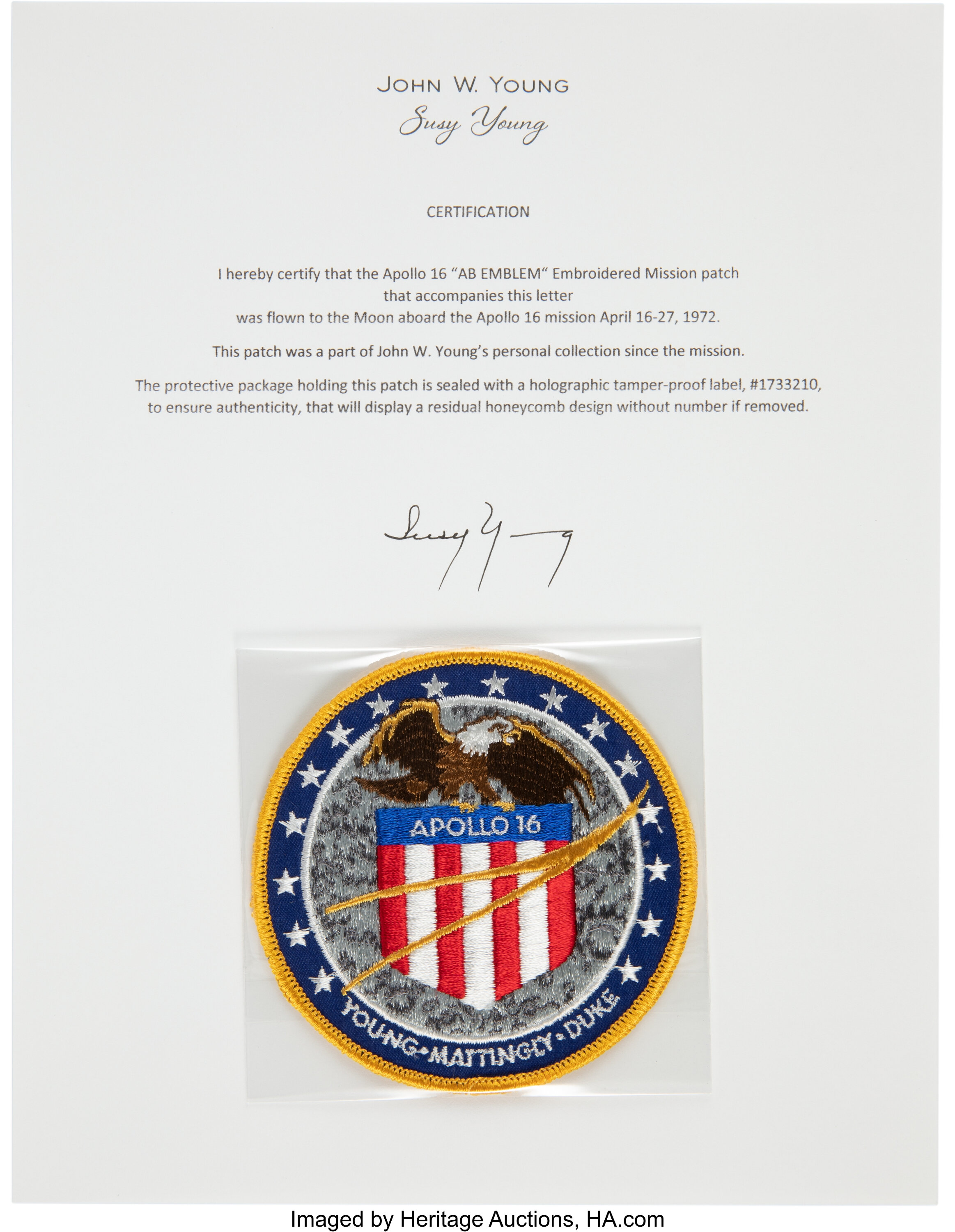 Apollo 16 Flown Embroidered AB Emblem Mission Insignia Crew Patch | Lot ...