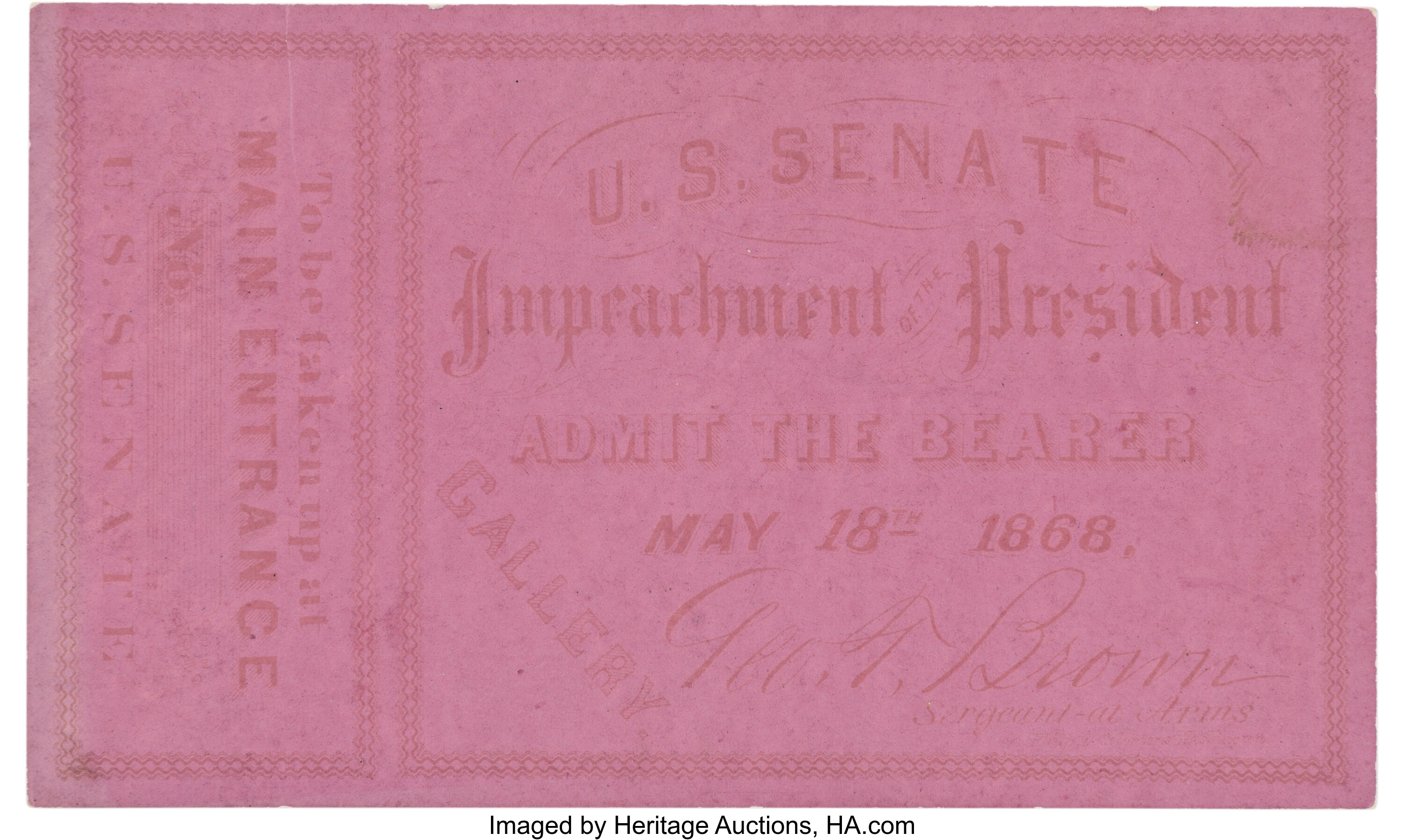 Andrew Johnson: Impeachment Ticket with Stub.... Political Small | Lot ...
