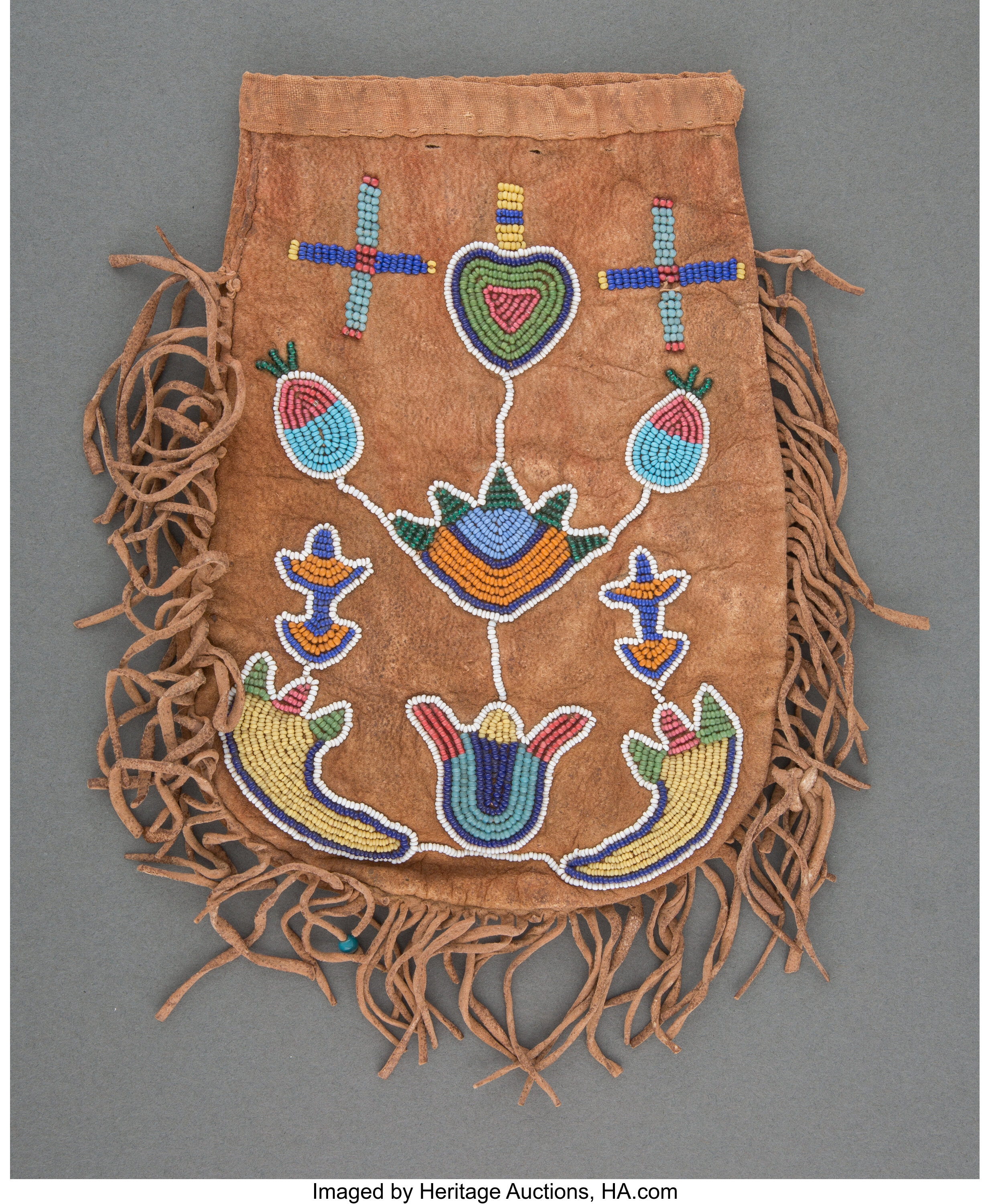A Crow Beaded Hide Pouch... American Indian Art Beadwork and | Lot ...