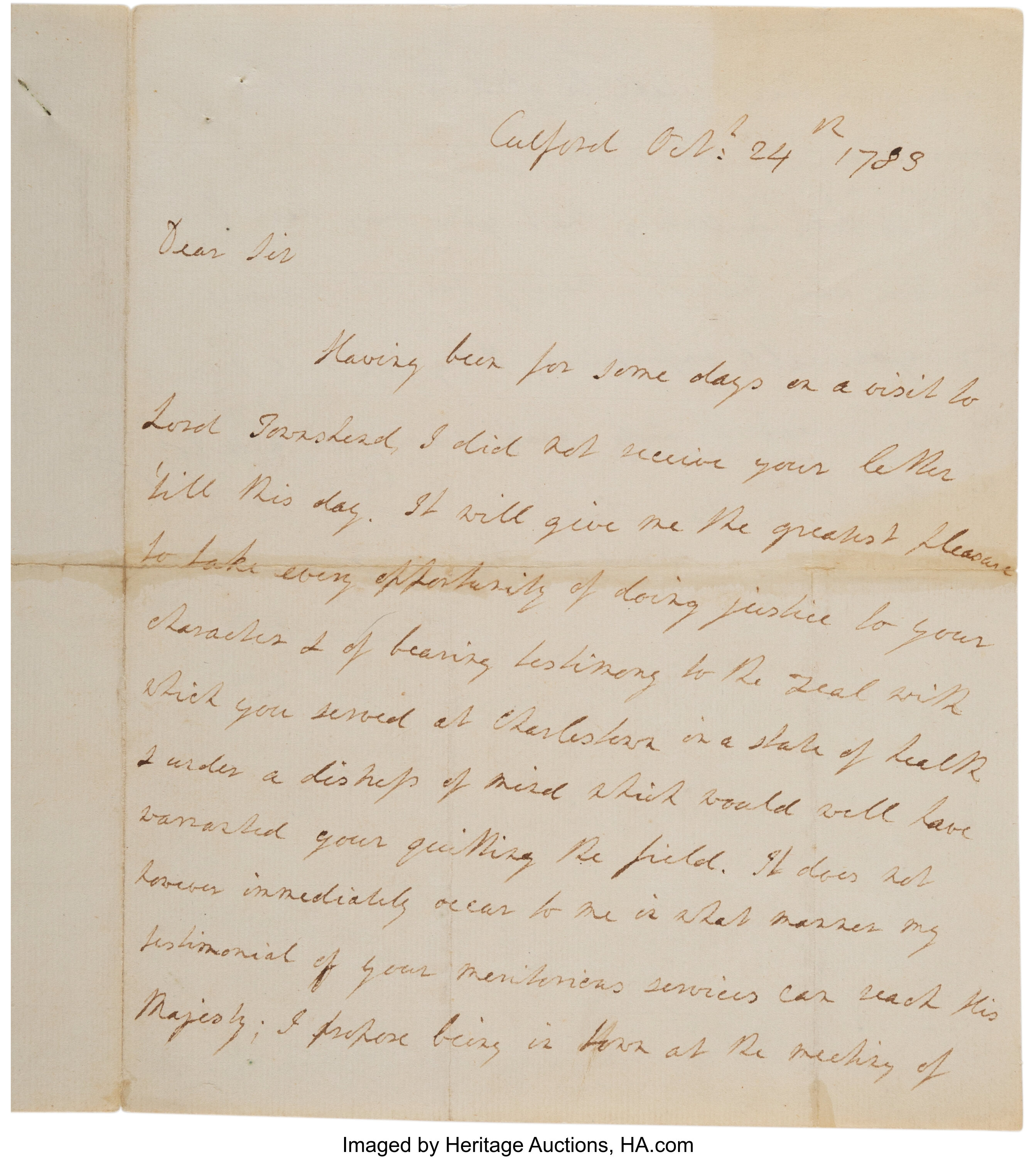 Lord Charles Cornwallis autograph letter signed ("Cornwallis ...
