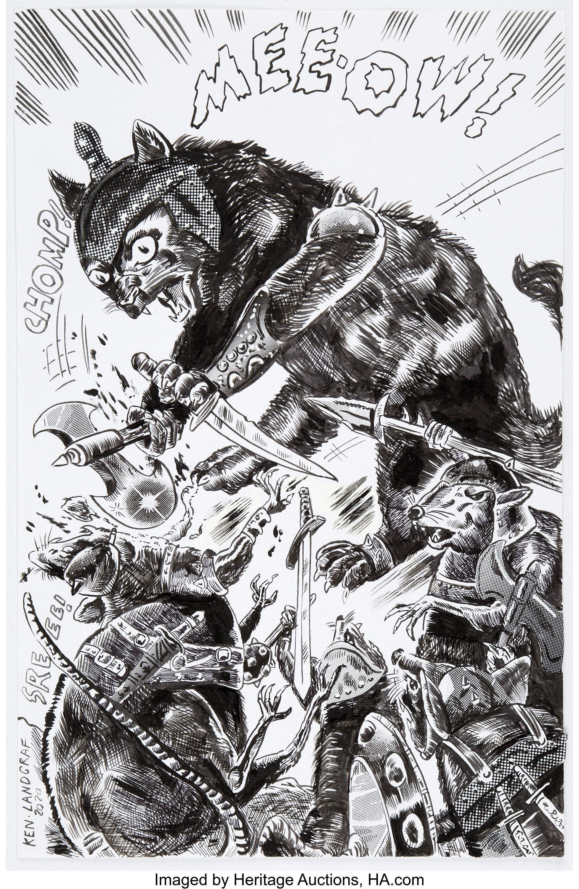 Ken Landgraf - Giant Killer Cat Illustration Original Art (2020). | Lot ...