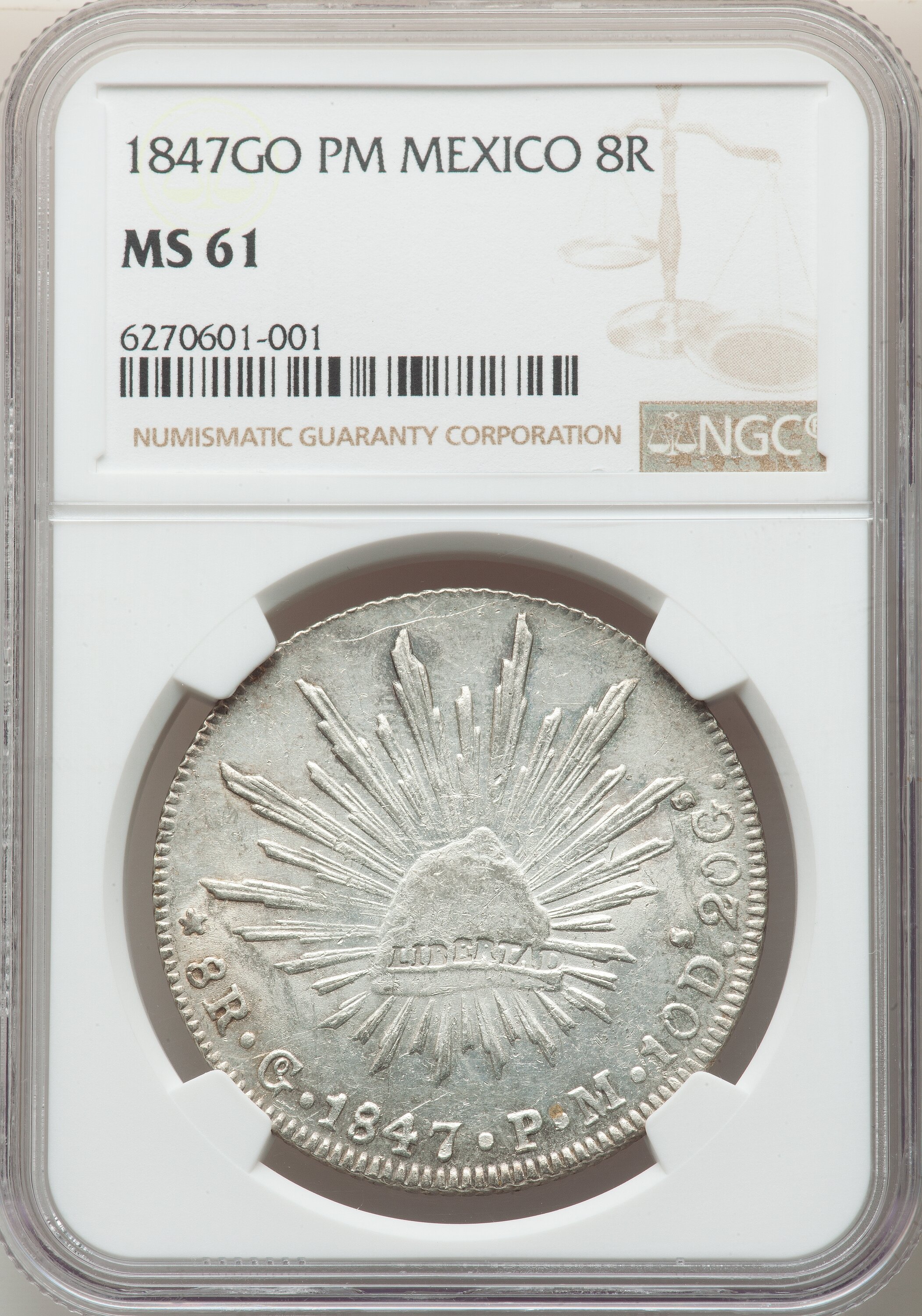 Mexico: Republic 8 Reales 1847 Go-PM MS61 NGC,... Mexico | Lot #99062 ...