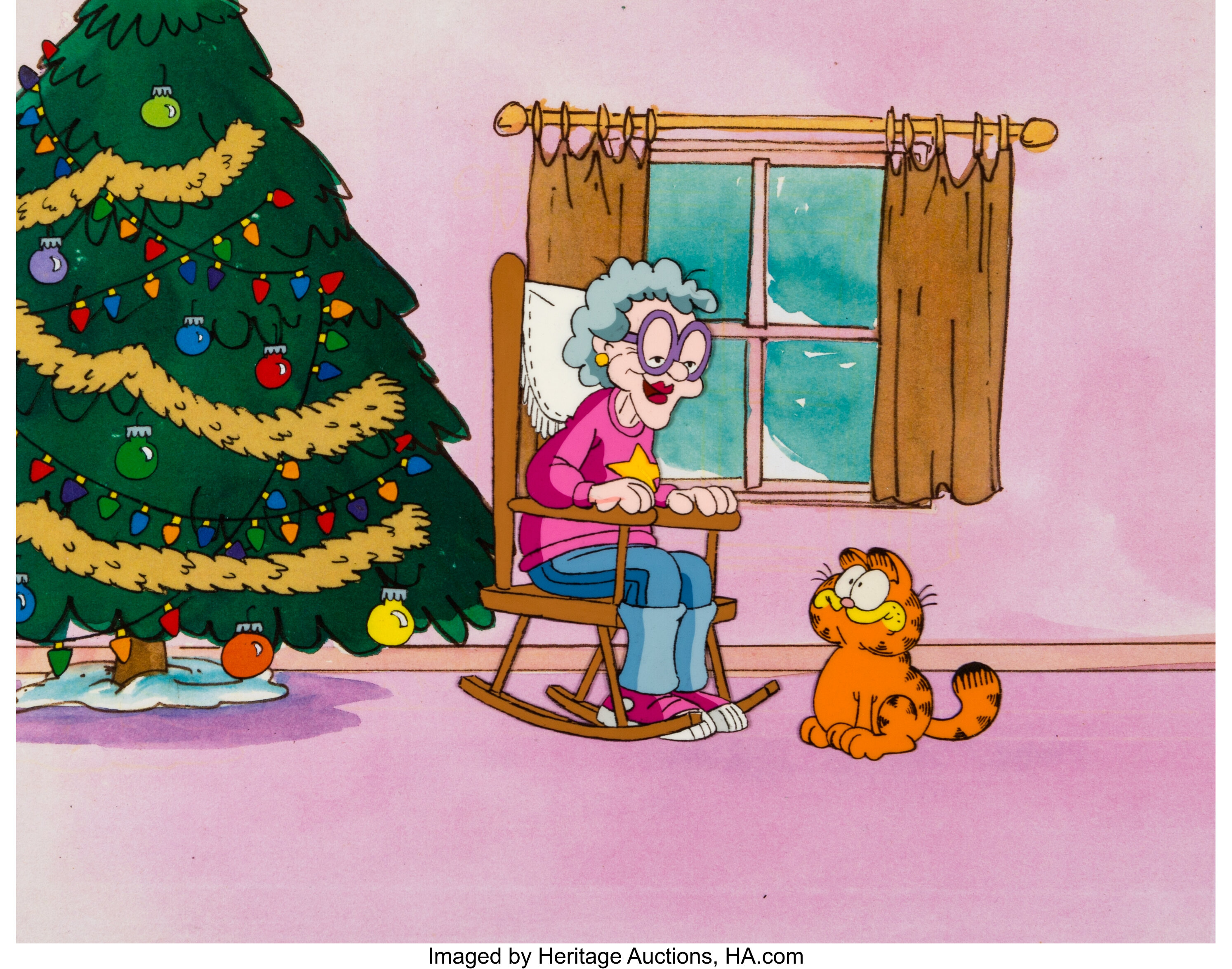 A Garfield Christmas Special Garfield and Grandma Production Cel | Lot ...