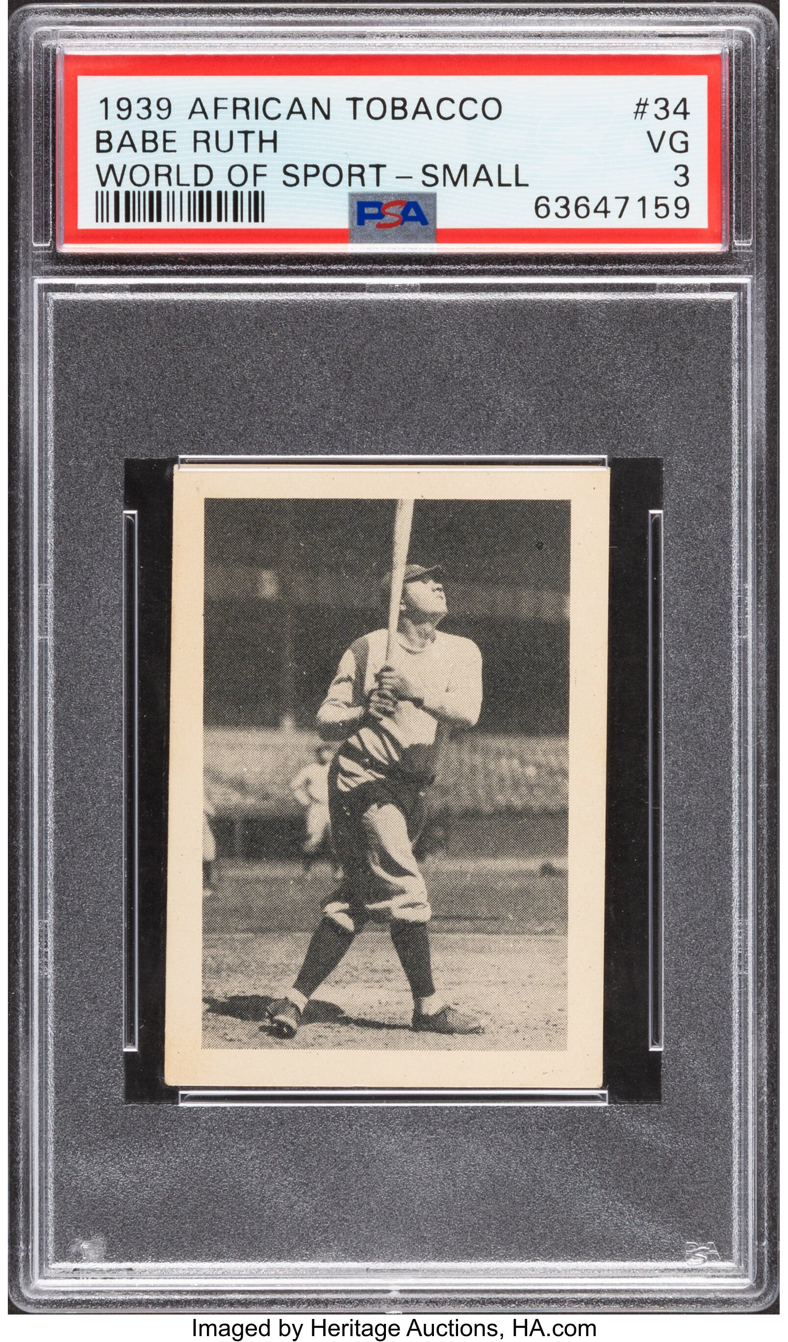1939 African Tobacco "World of Sport" Babe Ruth (Small) #34 PSA VG ...