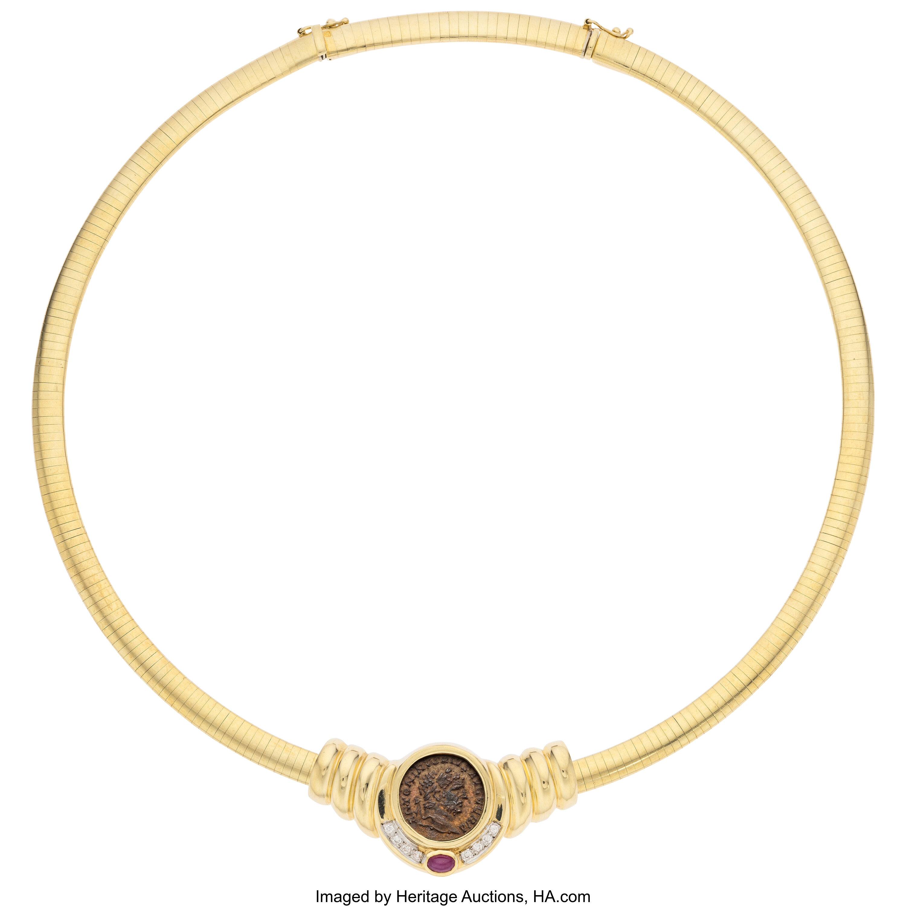 Ancient Coin, Diamond, Ruby, Gold Pendant-Necklace. ... Estate | Lot ...
