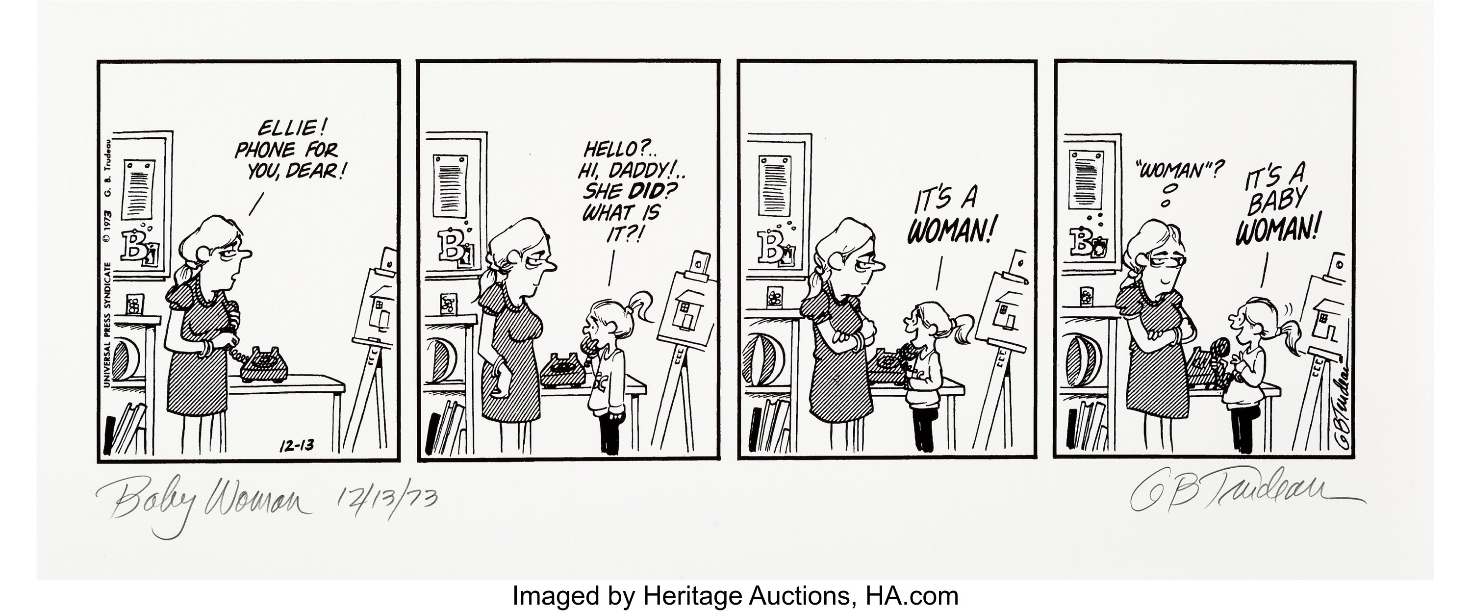 Garry Trudeau "Baby Woman" Doonesbury Daily 12-13-1973 Comic | LotID ...