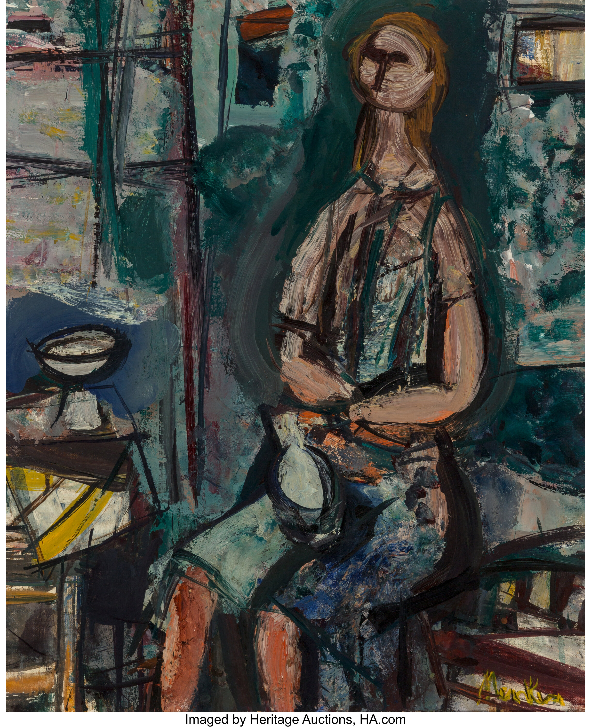 Sigmund Joseph Menkes (American, 1896-1986). Seated Figure. Oil on ...