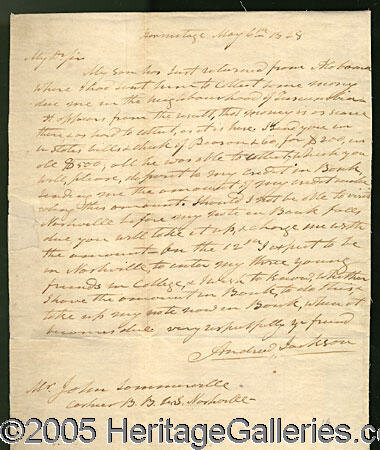 OUTSTANDING 1828 HANDWRITTEN ANDREW JACKSON LETTER. Written fro ...