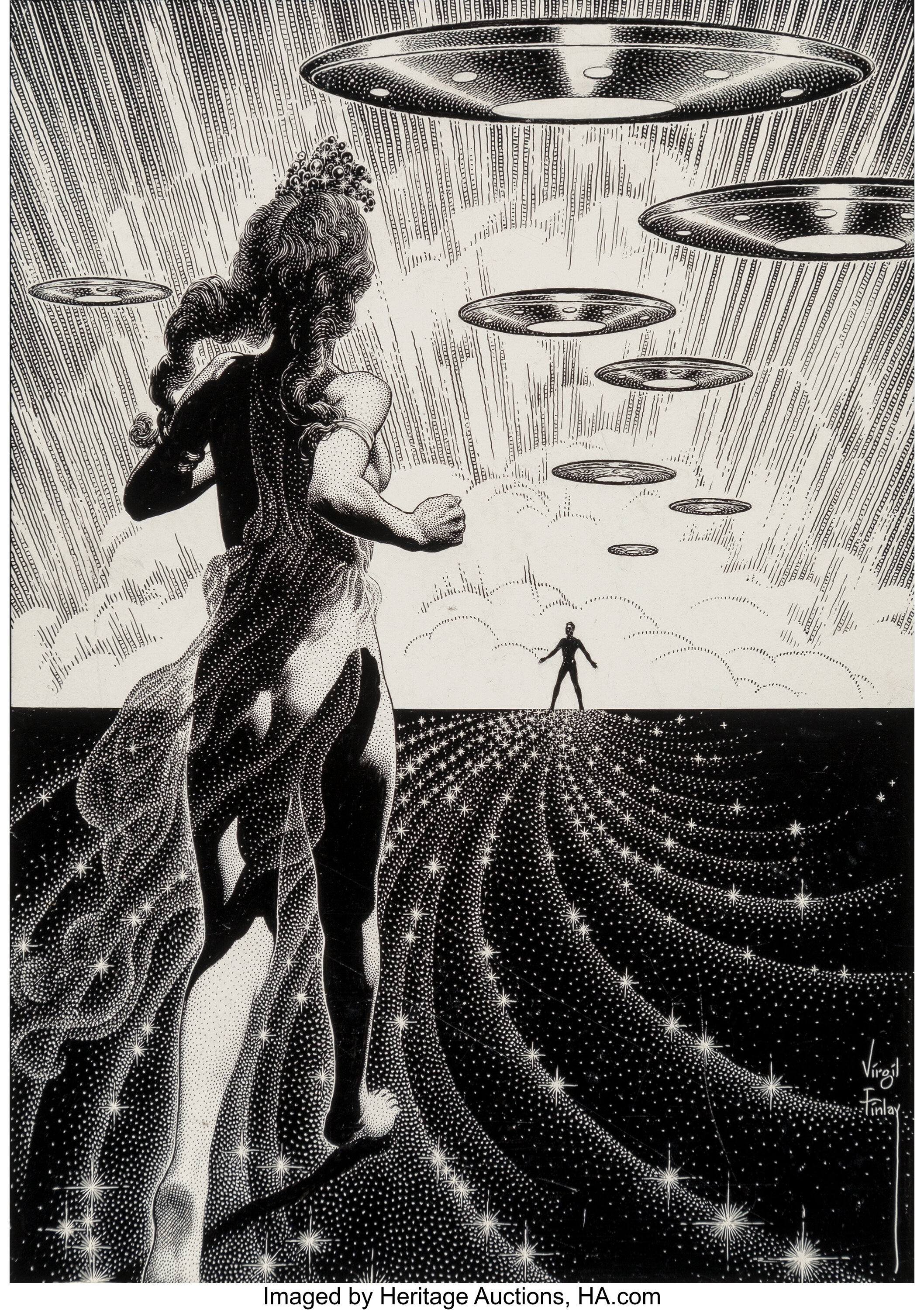 Virgil Finlay (American, 1914-1971). Reluctant Eve, Other Worlds | Lot ...