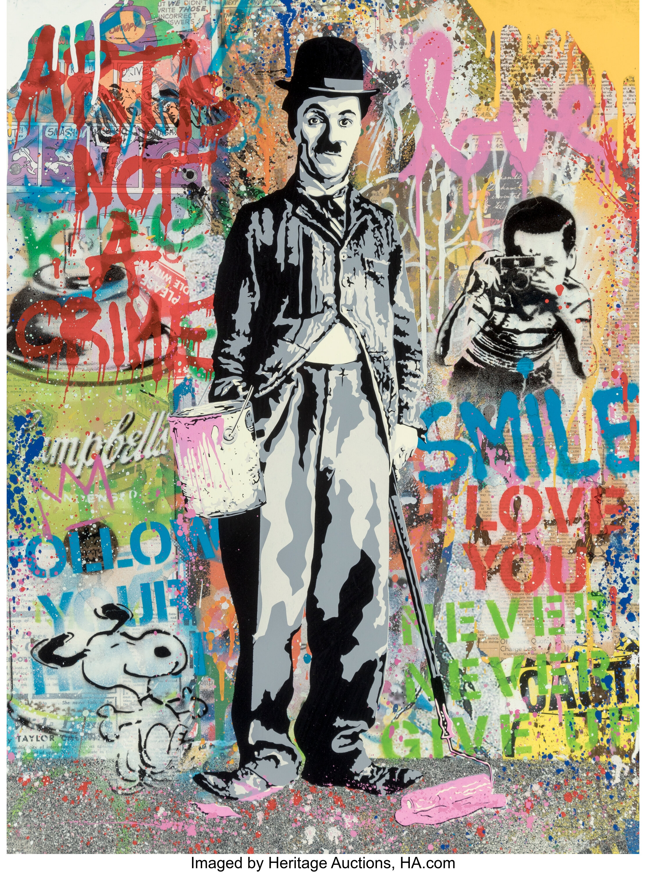 Mr. Brainwash (b. 1966). Chaplin, 2020. Mixed media with serigraph ...