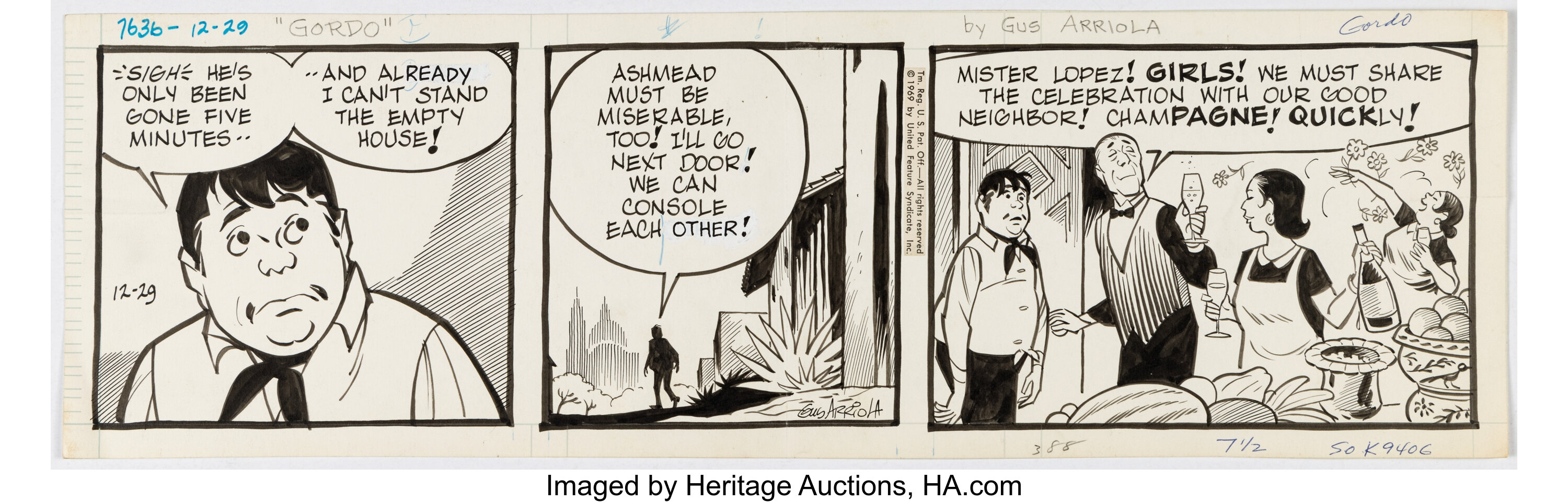 Gus Arriola Gordo Daily Comic Strip Original Art dated 12-29-69 | Lot ...