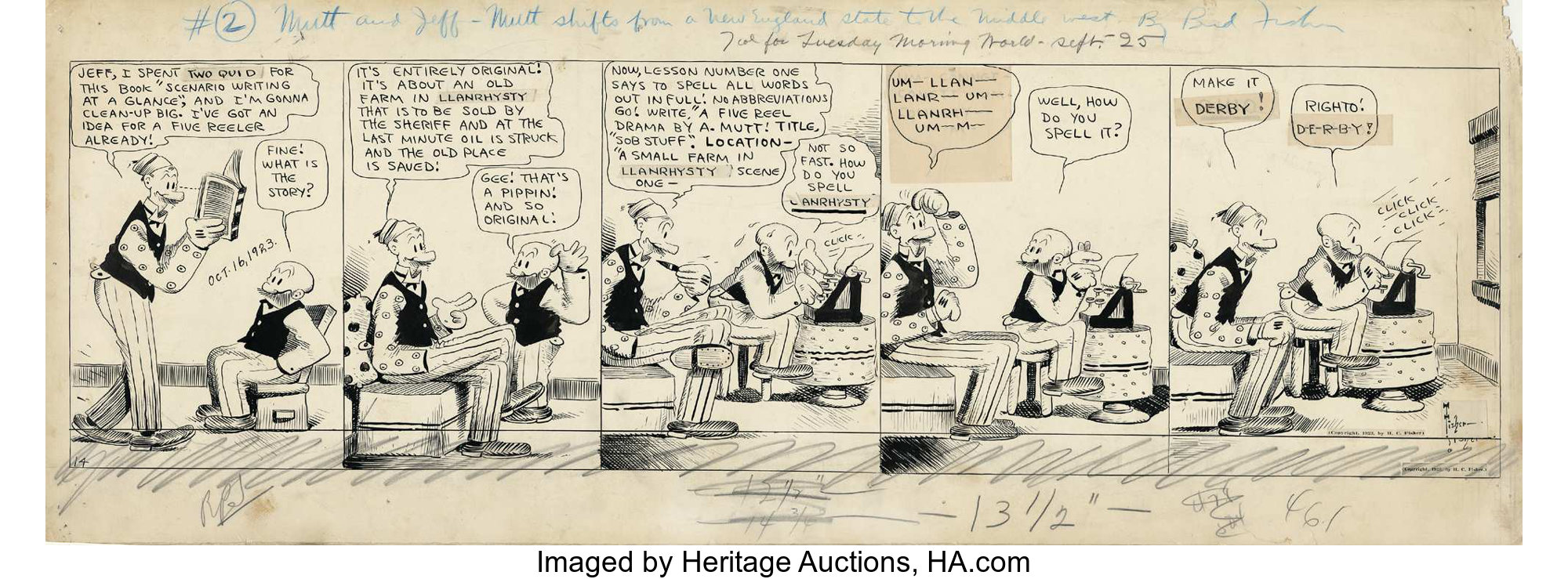 Bud Fisher - Original Comic Strip Art for Mutt and Jeff Daily dated ...