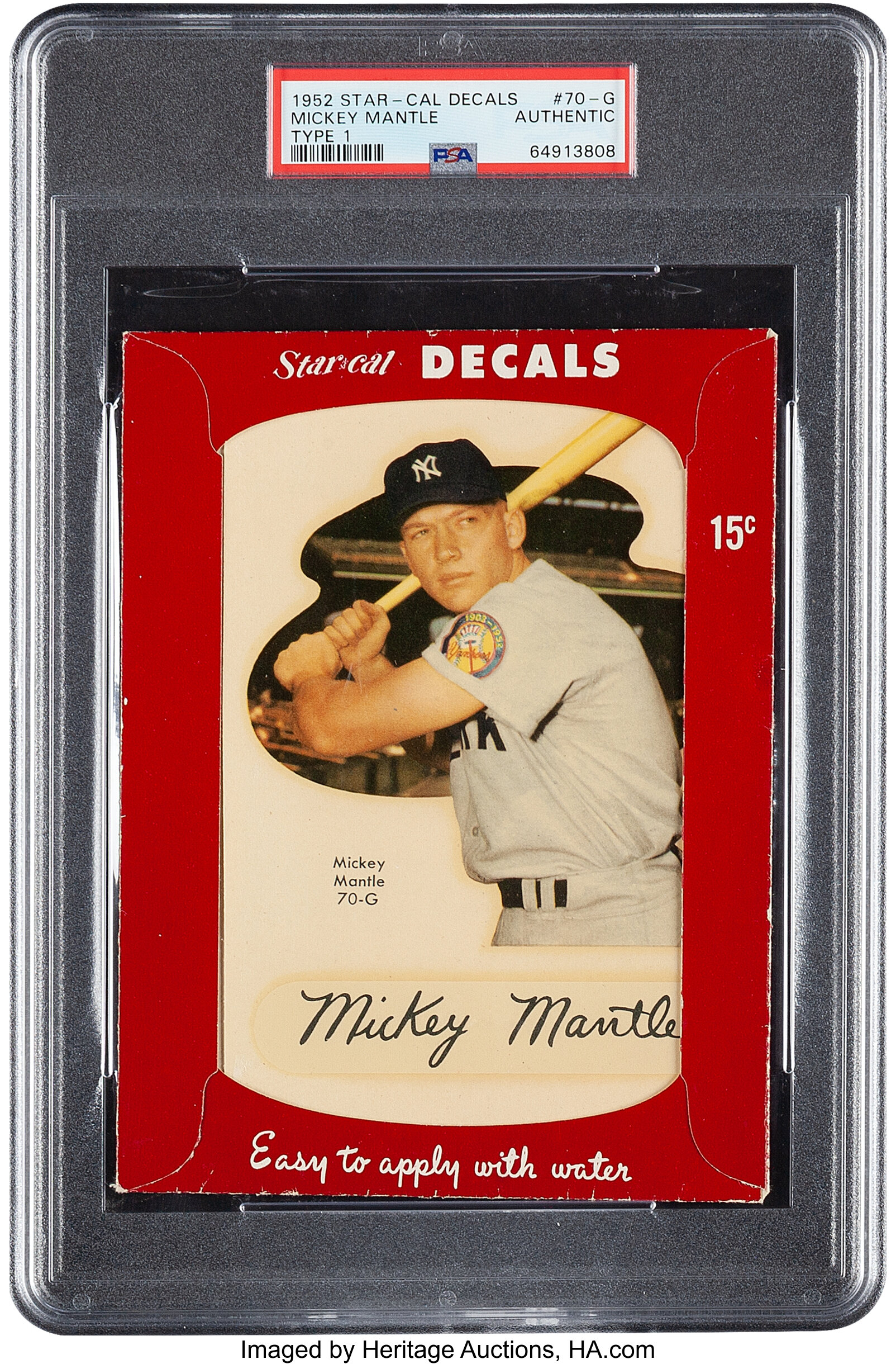 1952 Star-Cal Decals Type 1 Mickey Mantle #70-G PSA Authentic ...