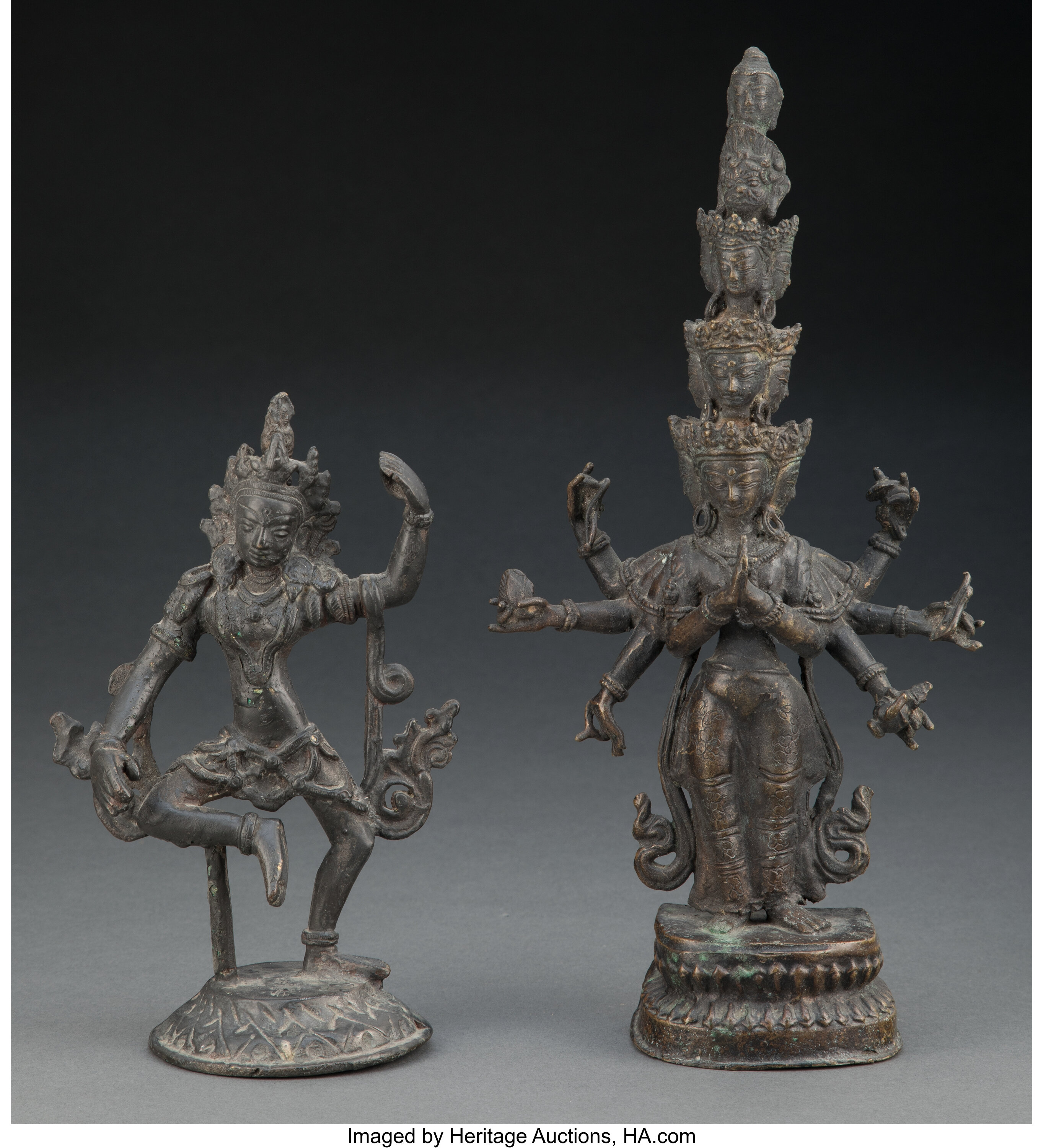 Two Himalayan Bronze Deity Figures. 11-3/4 x 6 x 3 inches (29.8 x | Lot ...